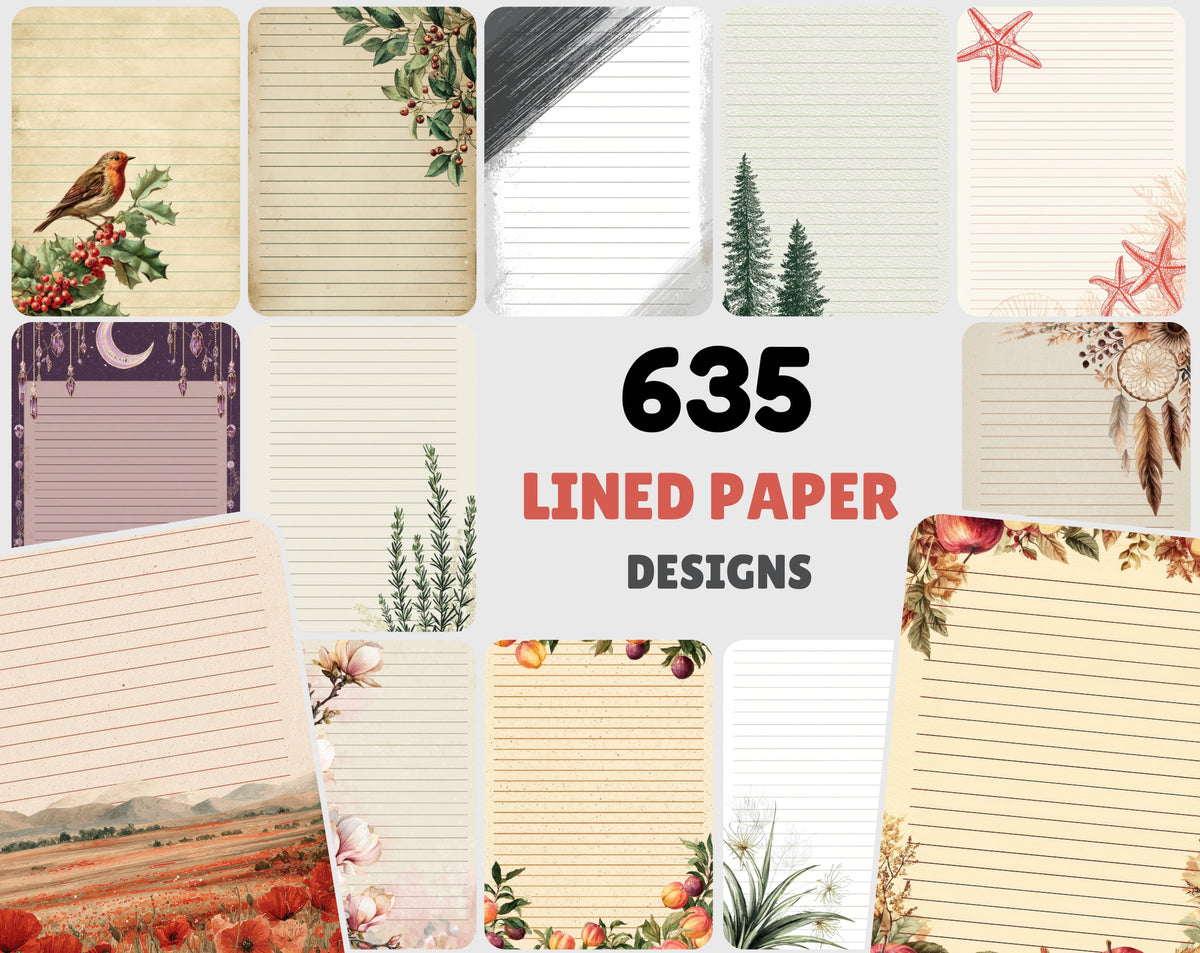636 Decorative Lined Paper Designs — Boho, Vintage, Cottagecore, Moder