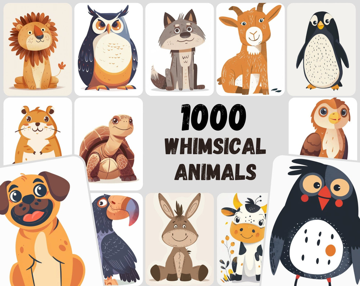 1000 Whimsical Animal Illustrations Bundle | Commercial License
