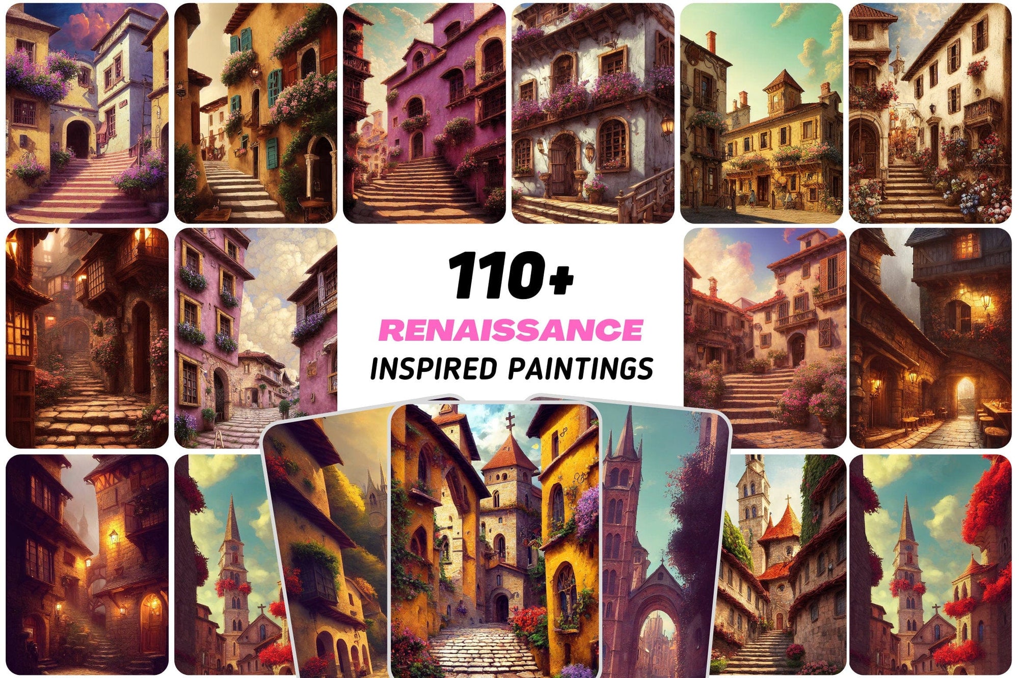 110+ High-Resolution Paintings of Renaissance-Inspired Taverns and Vil