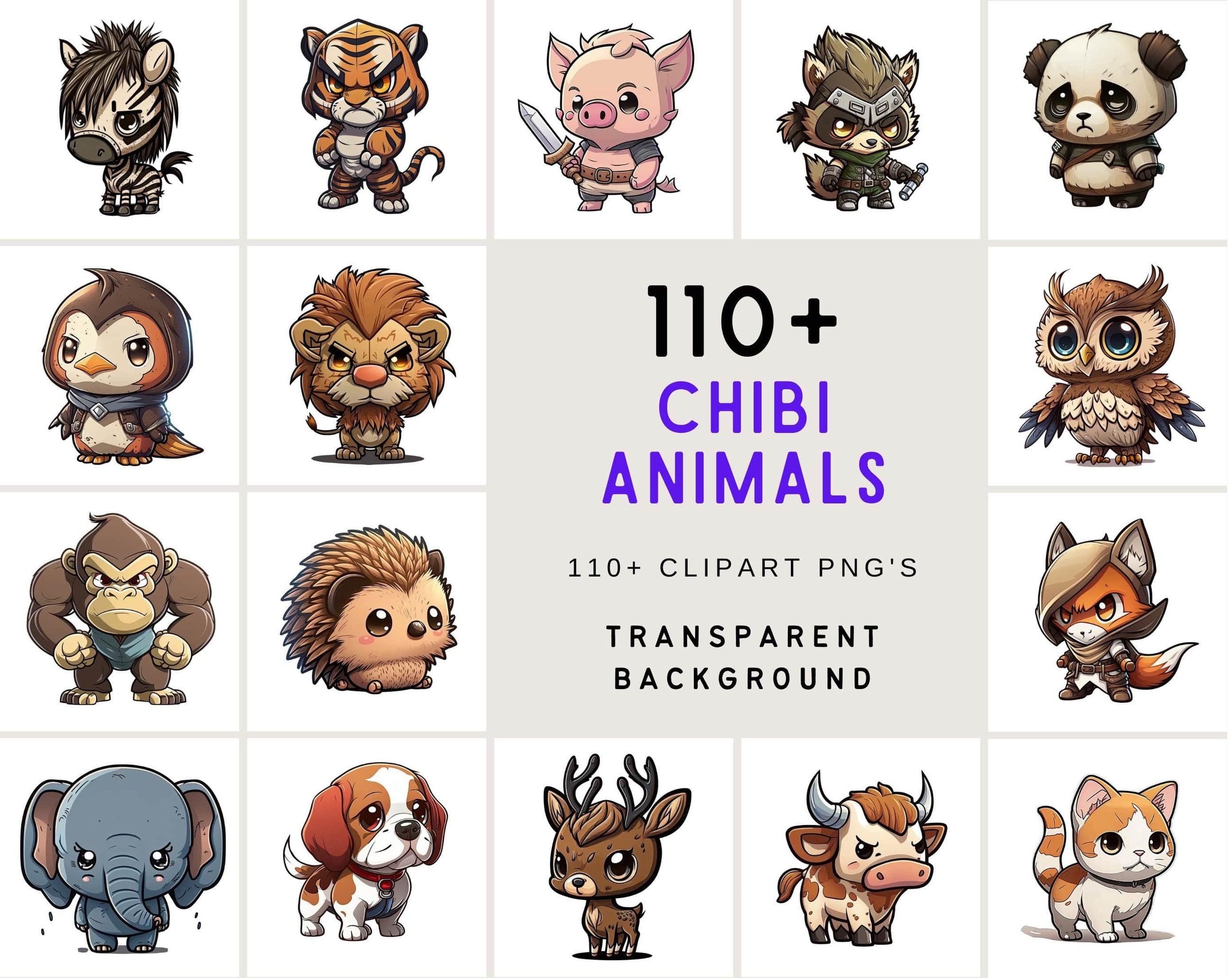 117 Adorable Chibi Animal Illustrations with Transparent Backgrounds