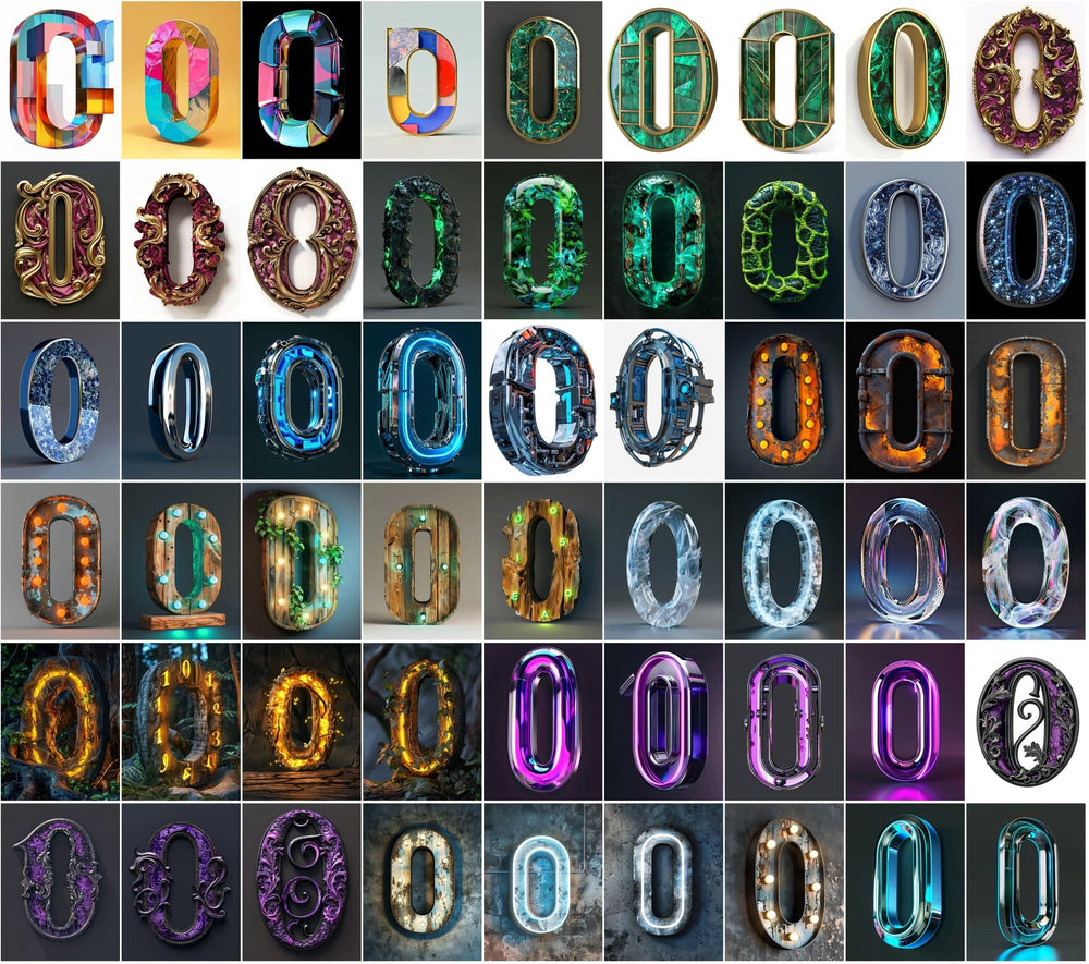 1185 Artistic Numbers Collection: Cyberpunk, Steampunk, and More