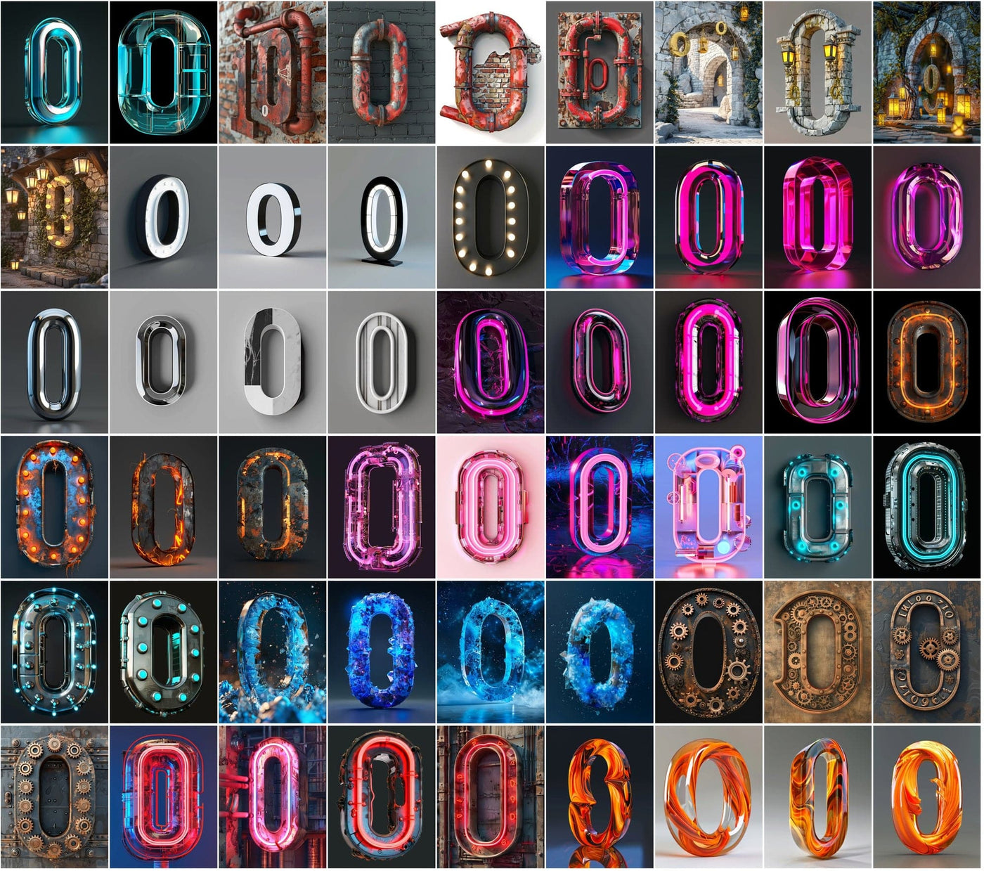 1185 Artistic Numbers Collection: Cyberpunk, Steampunk, and More