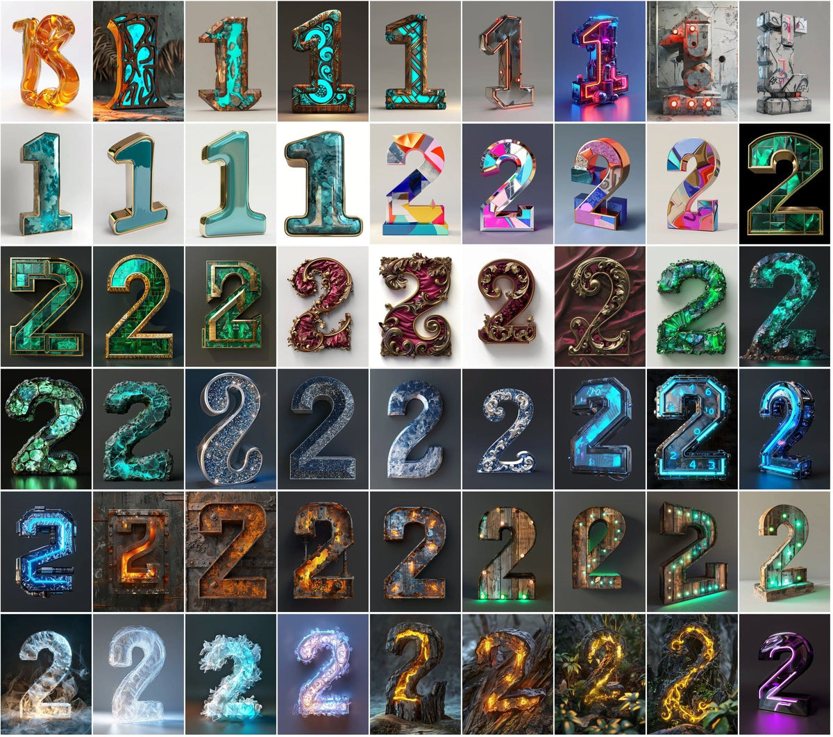 1185 Artistic Numbers Collection: Cyberpunk, Steampunk, and More