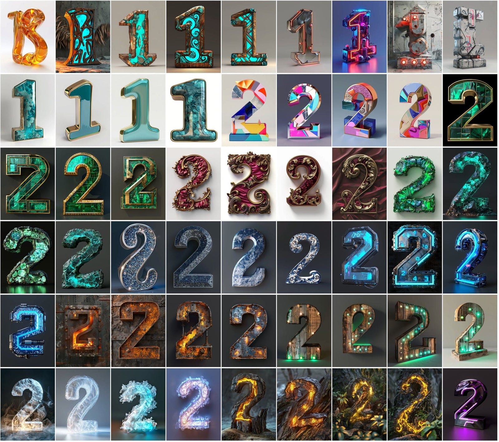 1185 Artistic Numbers Collection: Cyberpunk, Steampunk, and More