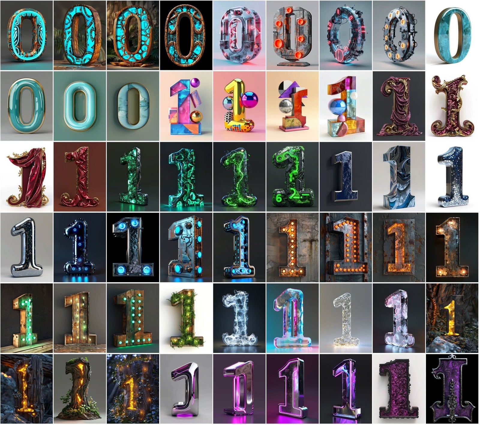 1185 Artistic Numbers Collection: Cyberpunk, Steampunk, and More