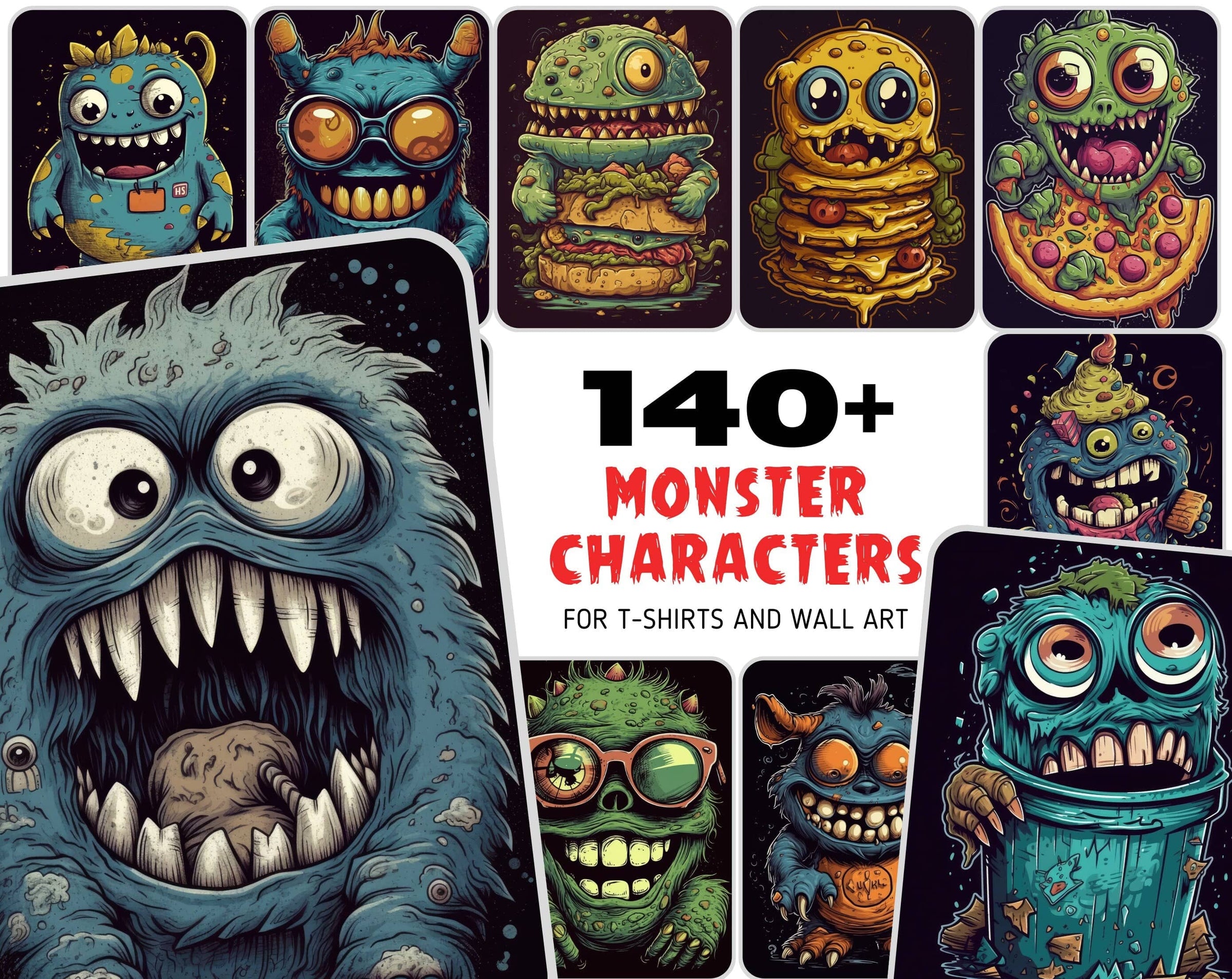 140+ Whimsical Funny Monster Designs Bundle – Ideal for T-Shirts, Wall