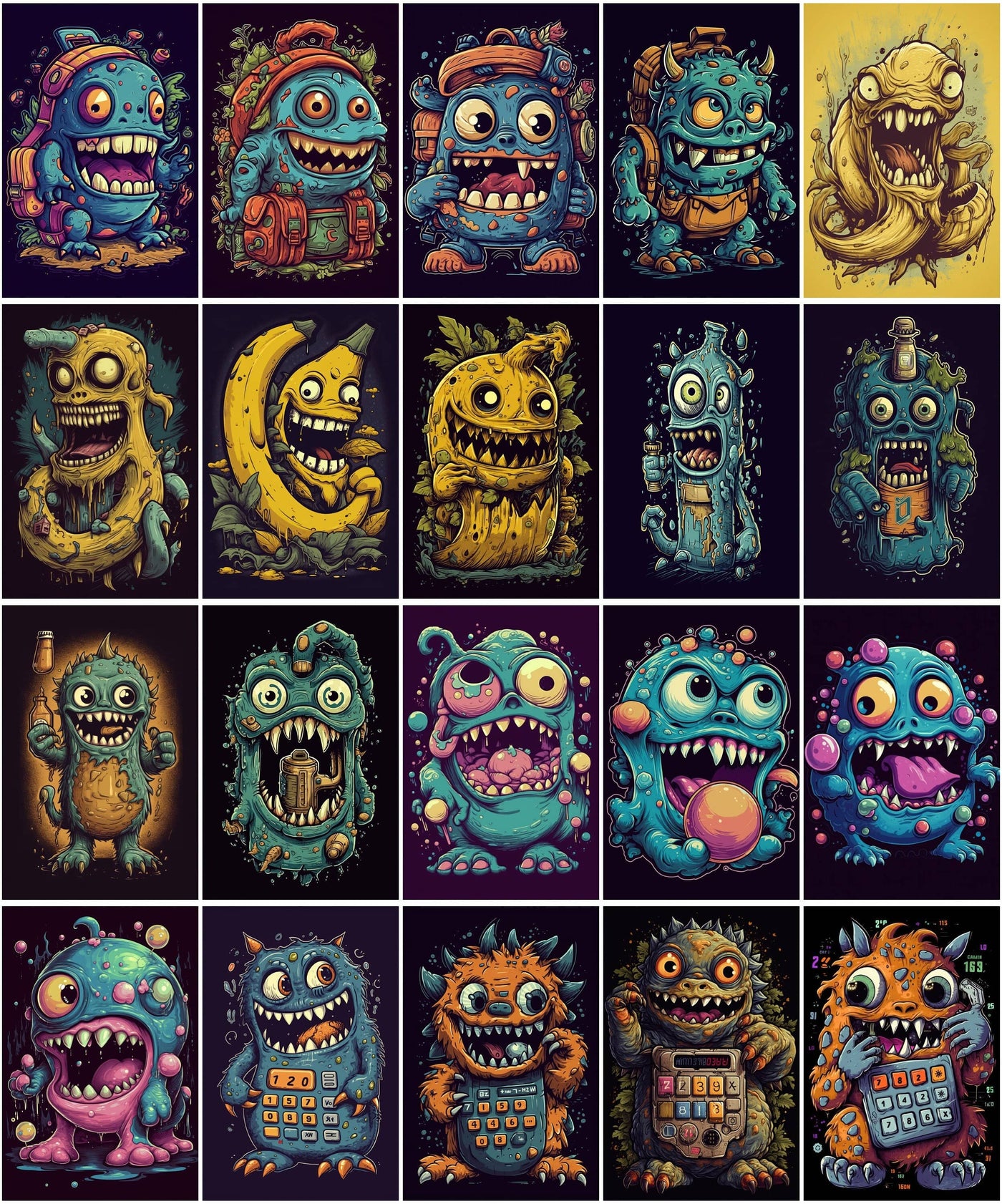 140+ Whimsical Funny Monster Designs Bundle – Ideal for T-Shirts, Wall