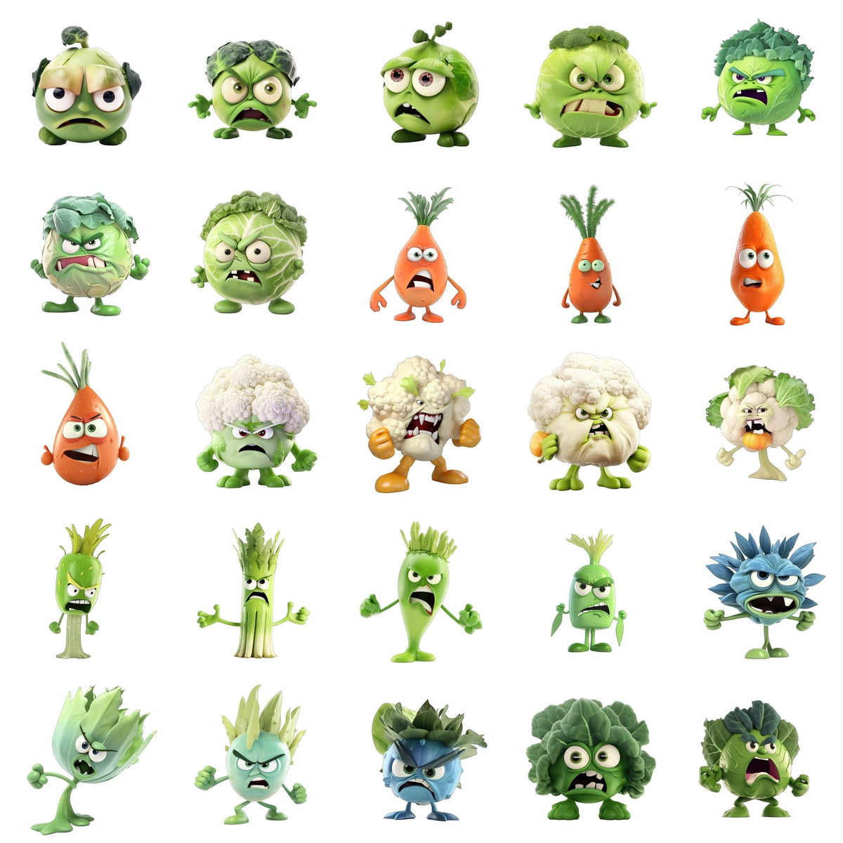 180 Angry Vegetable Transparent Images Bundle - Digital Download - Hig
