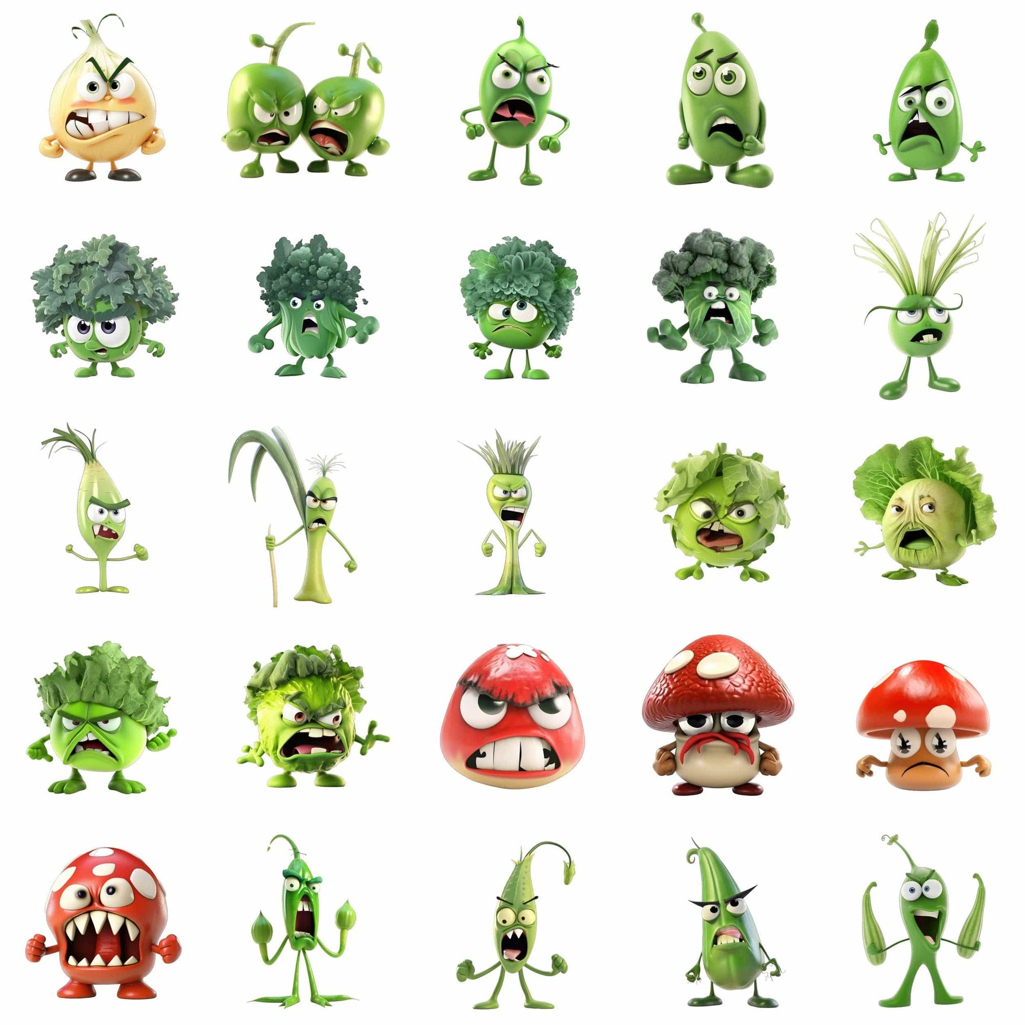 180 Angry Vegetable Transparent Images Bundle - Digital Download - Hig