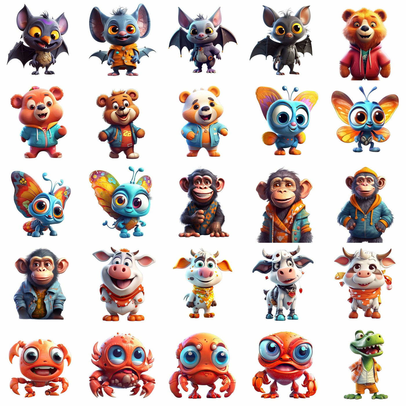 200 Adorable 3D Animal Clipart Bundle, Cute Transparent Background Ima