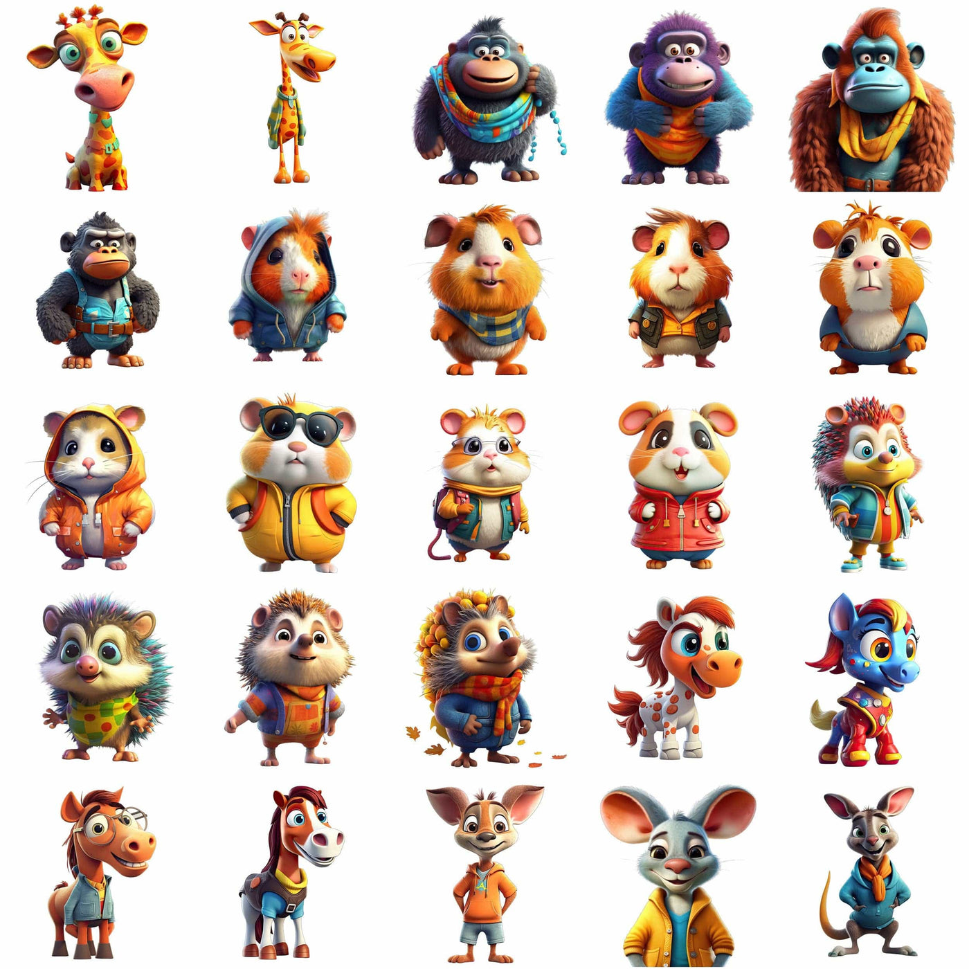 200 Adorable 3D Animal Clipart Bundle, Cute Transparent Background Ima