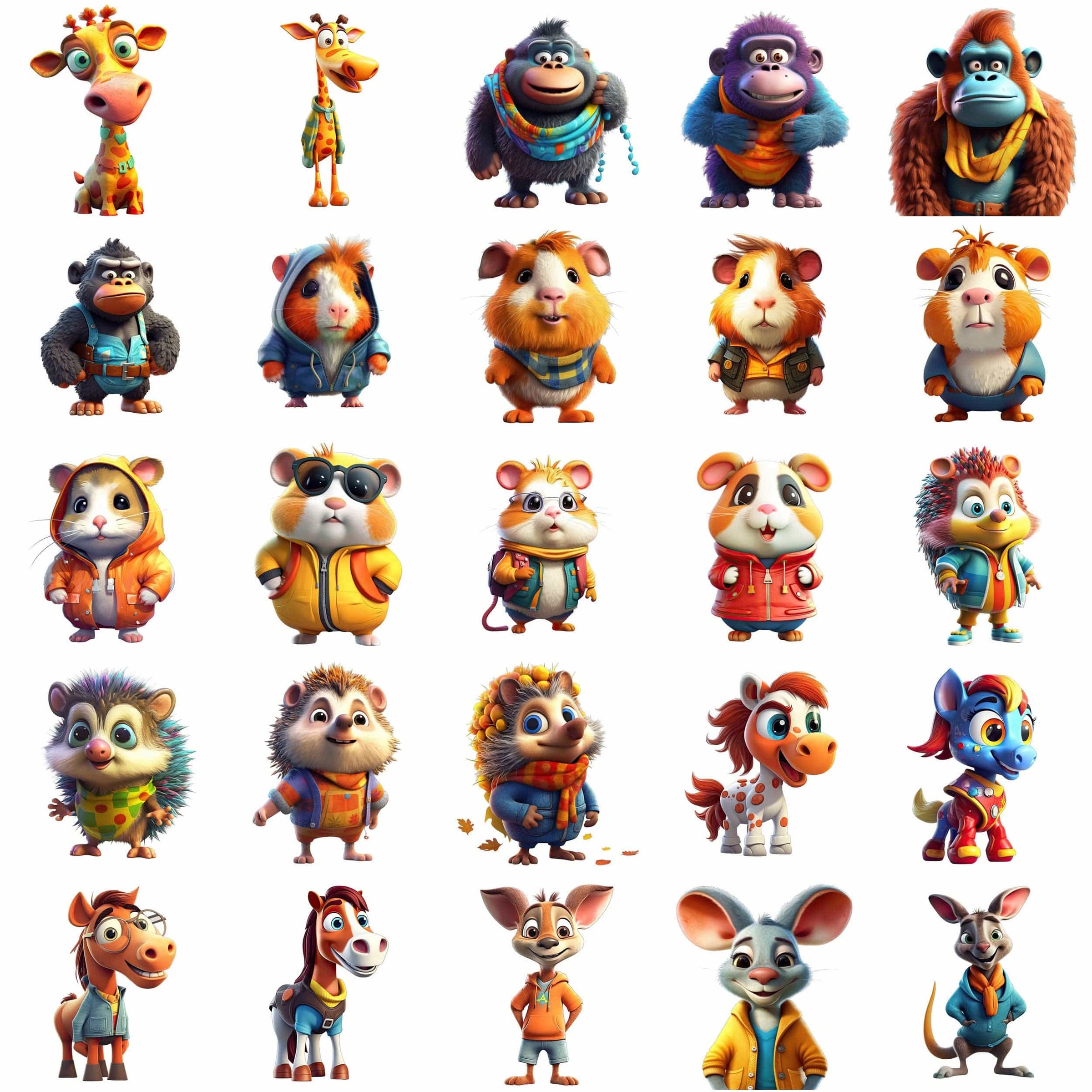 200 Adorable 3D Animal Clipart Bundle, Cute Transparent Background Ima