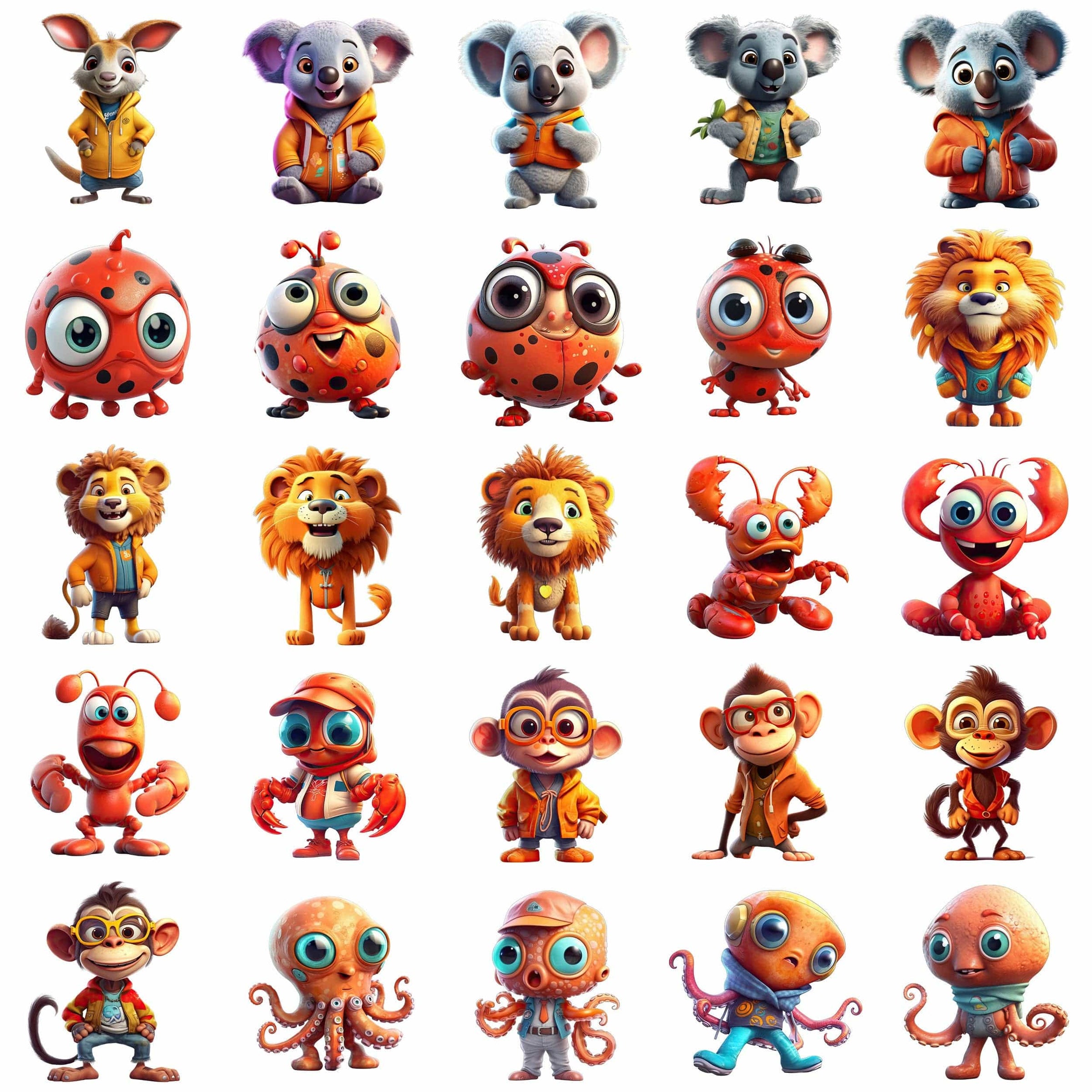 200 Adorable 3D Animal Clipart Bundle, Cute Transparent Background Ima