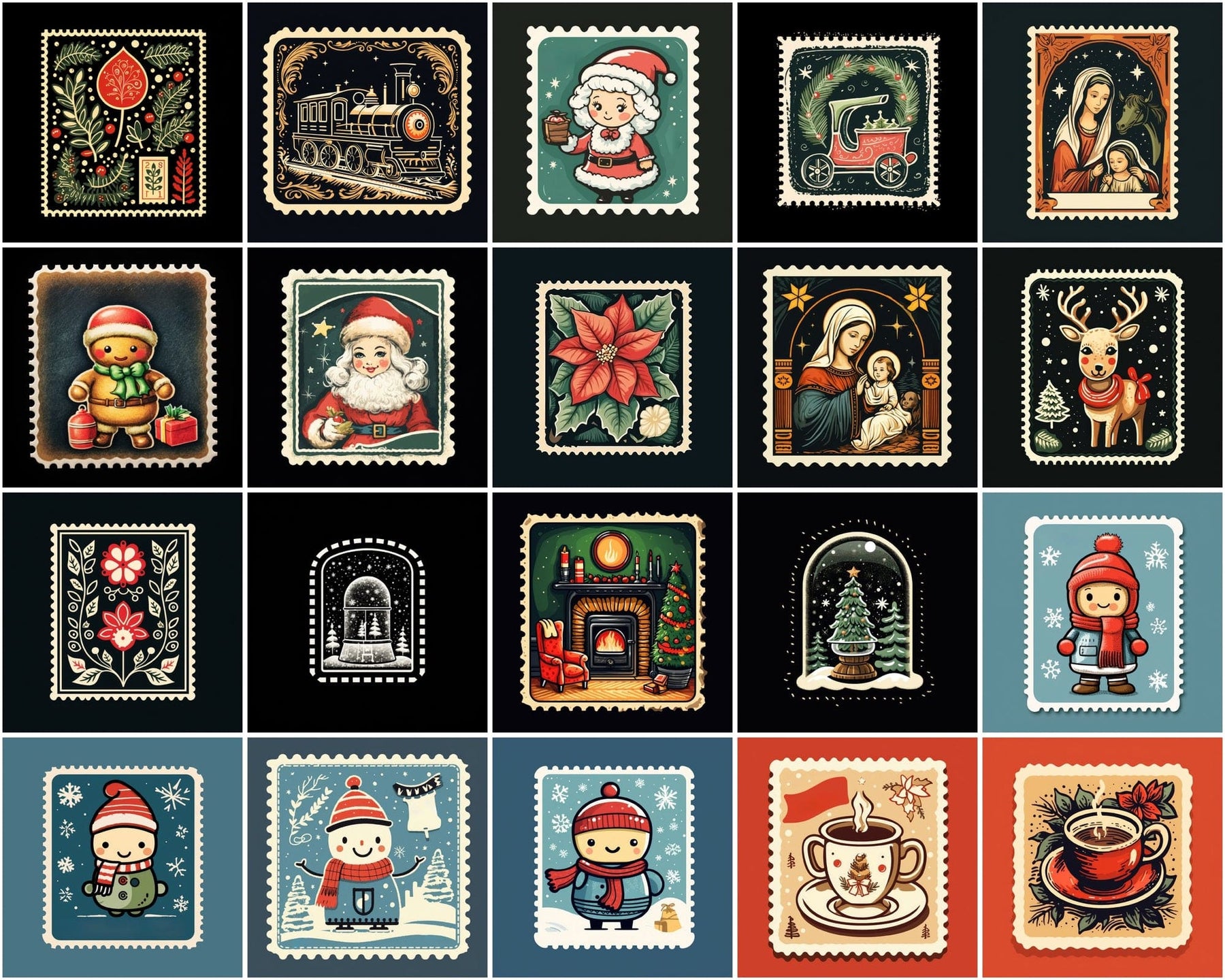 220 Christmas Stamps PNG Bundle: Colorful, High-Resolution, Transparen