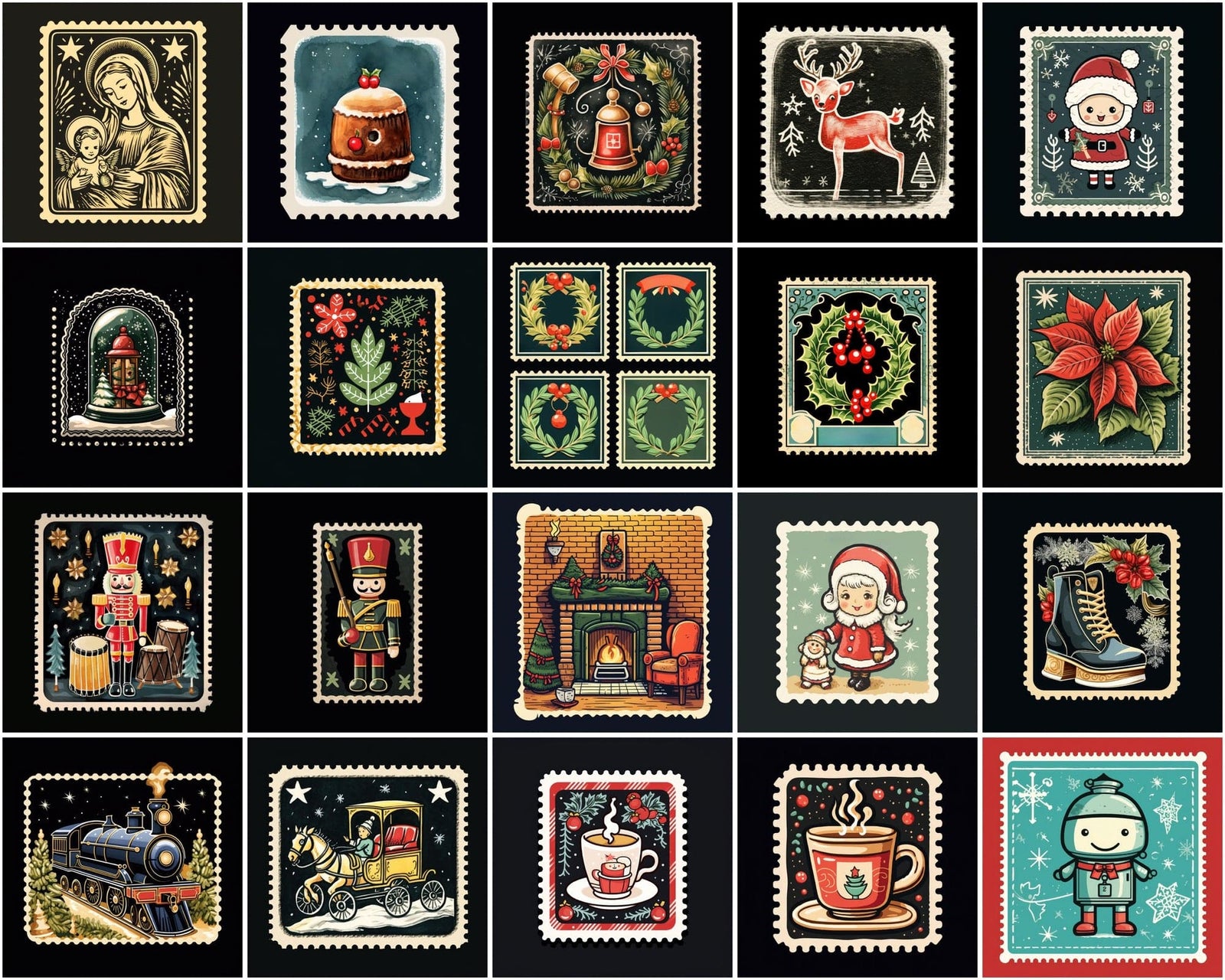 220 Christmas Stamps PNG Bundle: Colorful, High-Resolution, Transparen