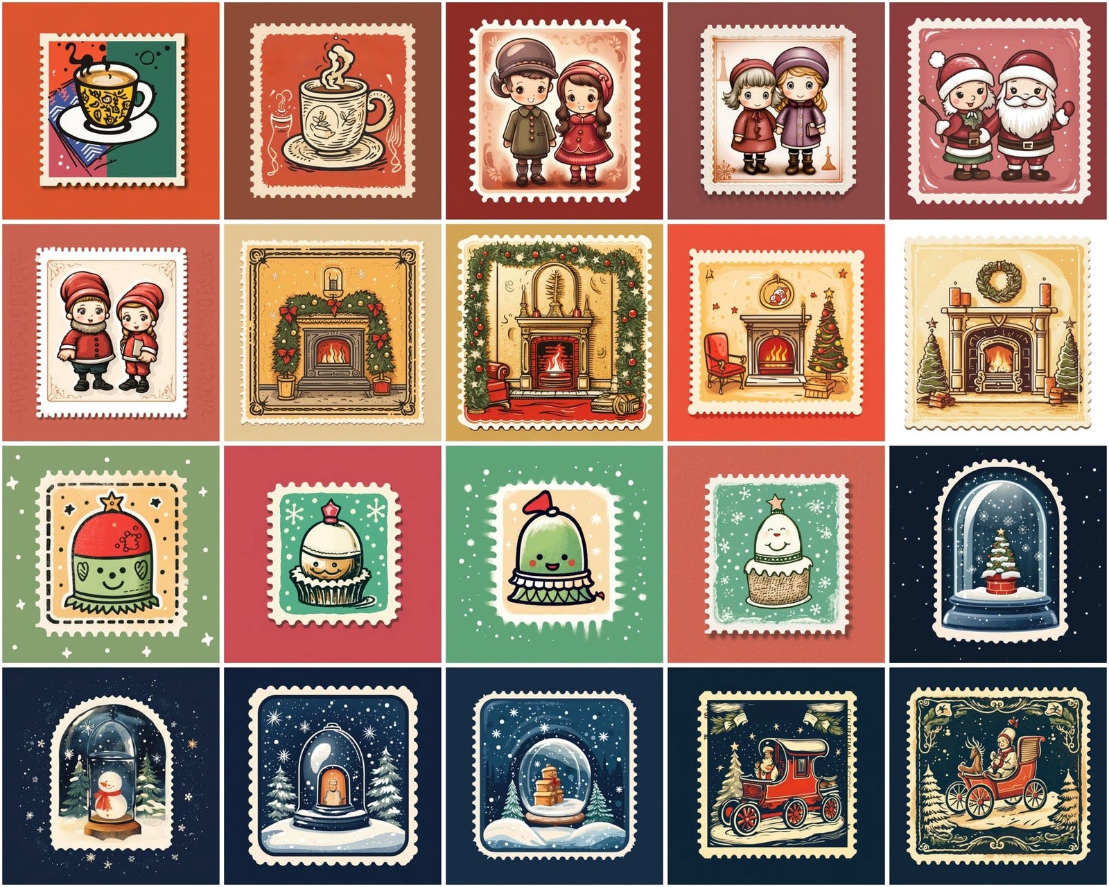 220 Christmas Stamps PNG Bundle: Colorful, High-Resolution, Transparen