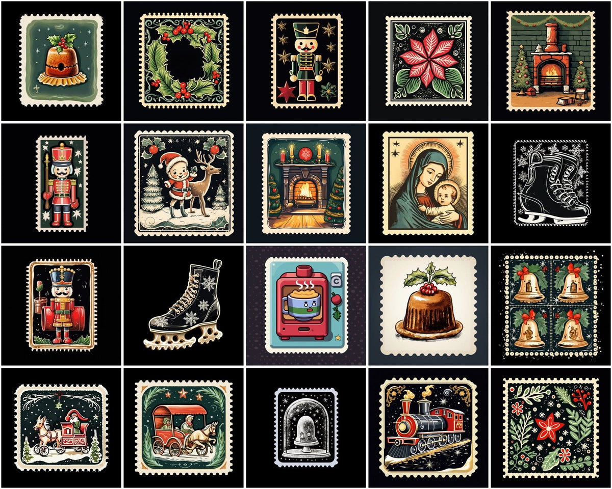 220 Christmas Stamps PNG Bundle: Colorful, High-Resolution, Transparen