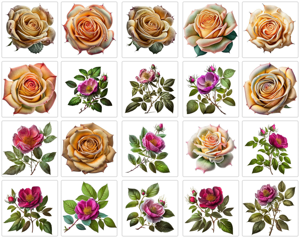 240 Flowers Transparent PNG, Floral Clipart Bundle Includes Roses, Pri