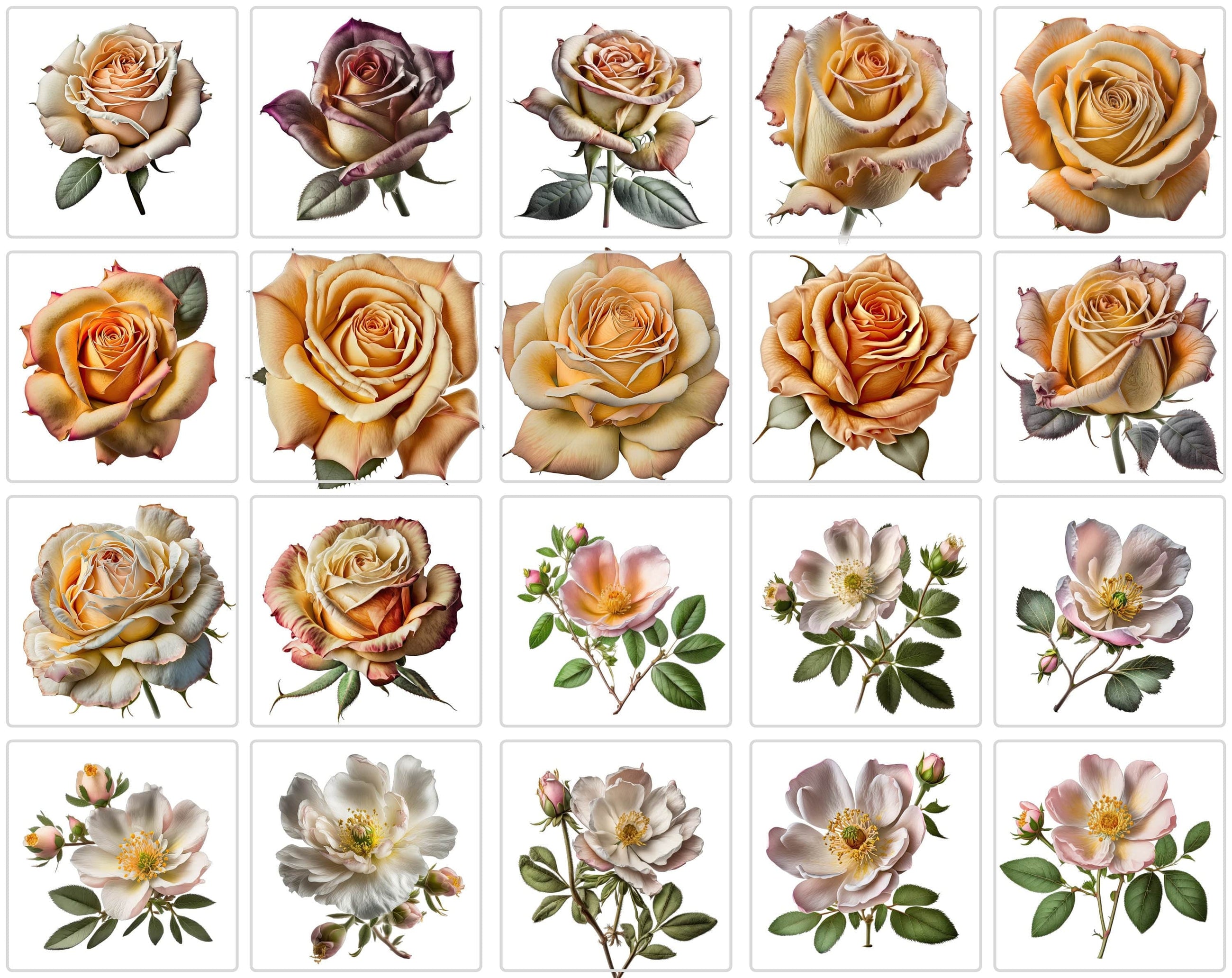 240 Flowers Transparent PNG, Floral Clipart Bundle Includes Roses, Pri