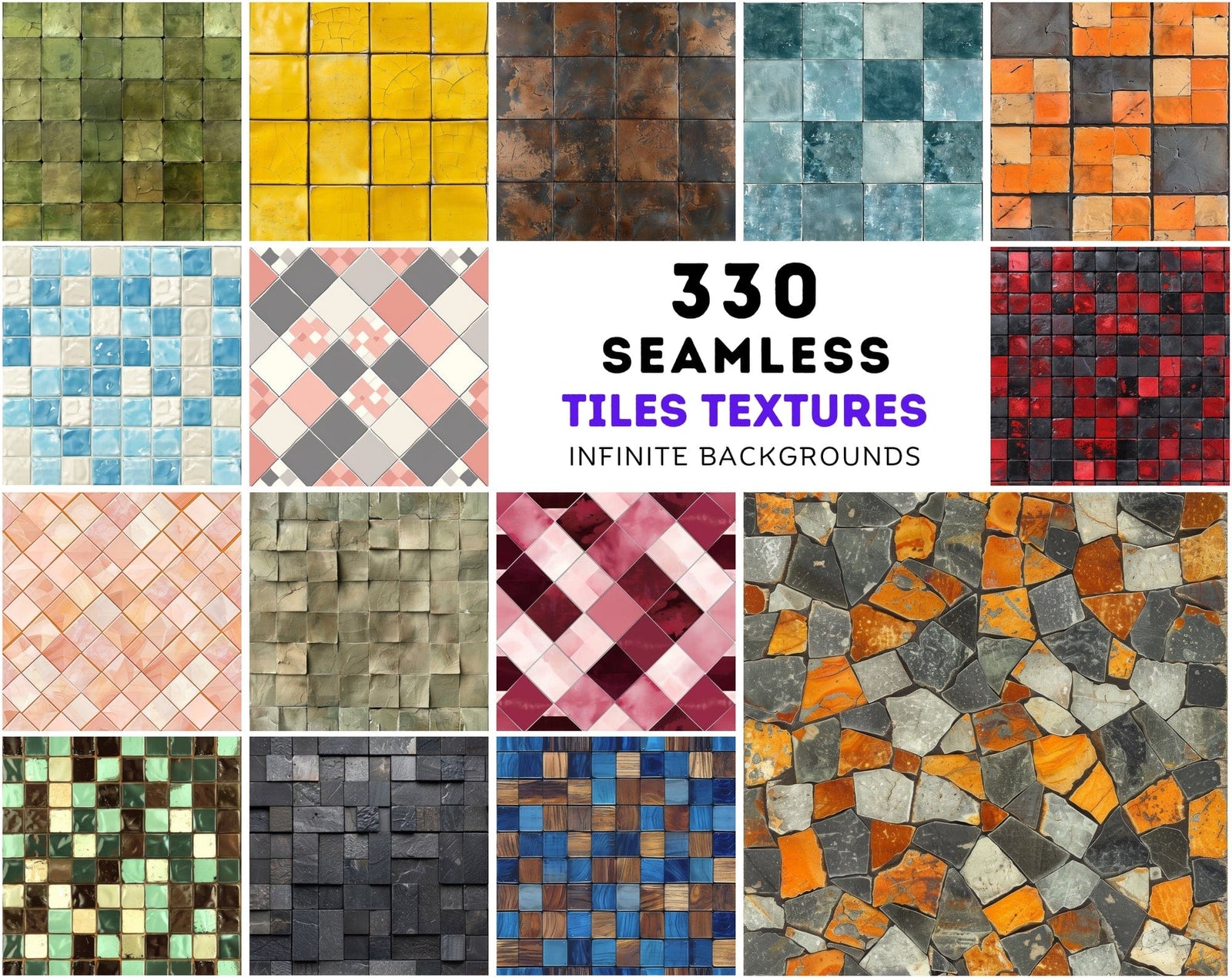 330 Ceramic Tile Seamless Patterns Bundle - High-Resolution JPG, Photo