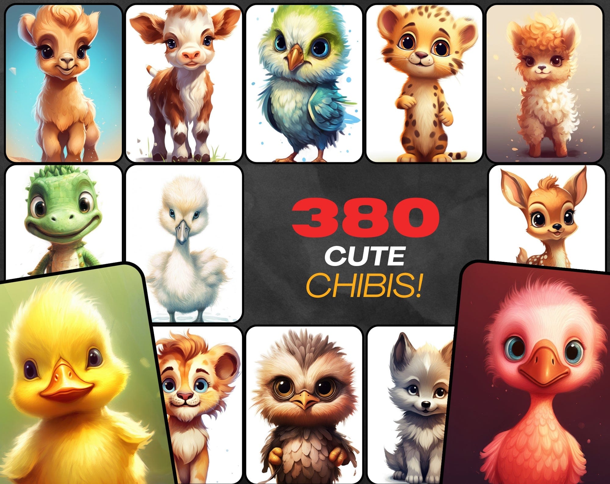 380 Colorful Chibi Animal PNGs with Commercial License