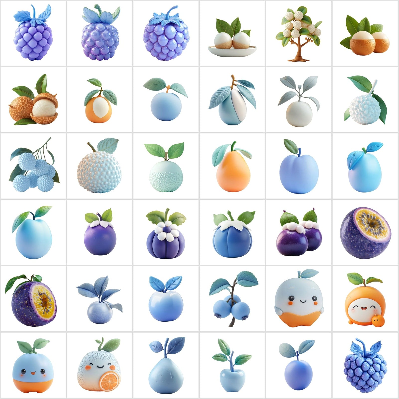 380 Vibrant Fruit Illustrations Pack: Plastic & Clay Textures