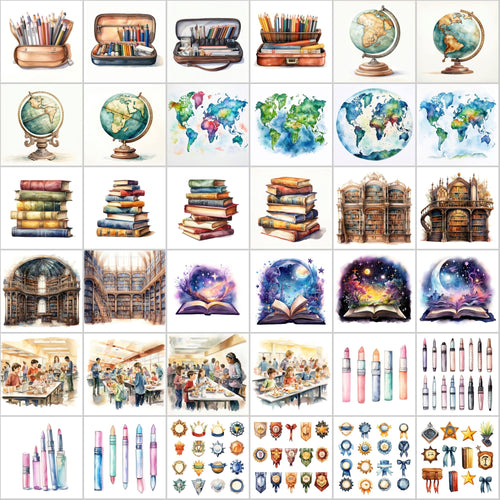 385 School-Themed Watercolor Clipart: Perfect for Teachers, Small Busi