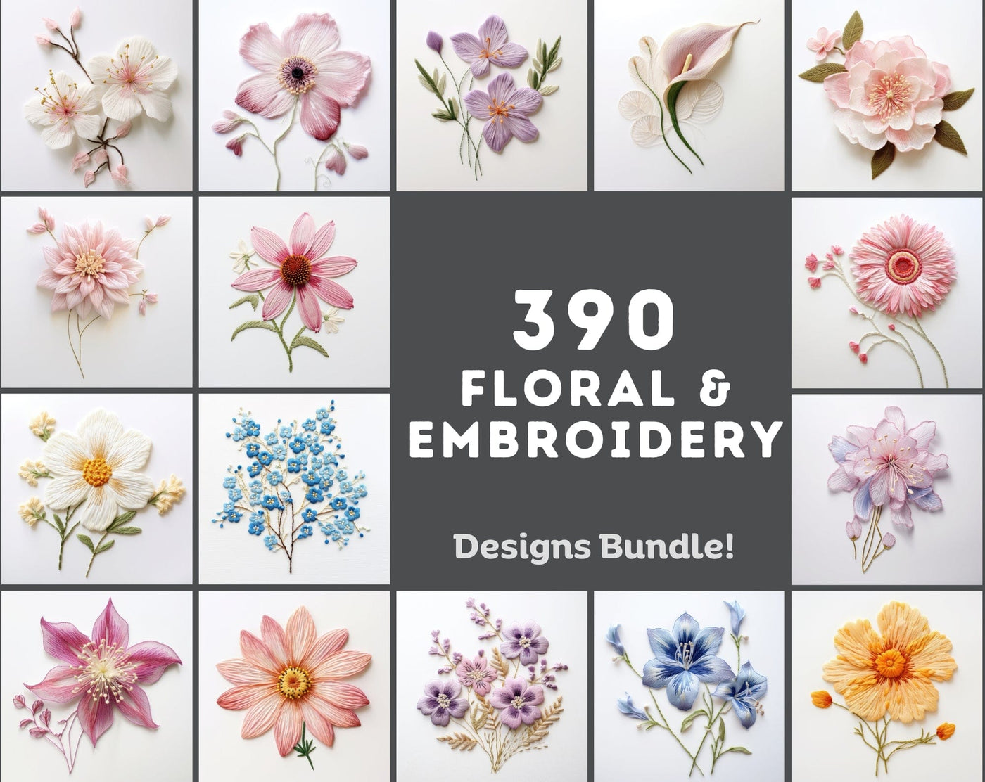 390 Floral & Embroidery Designs Bundle