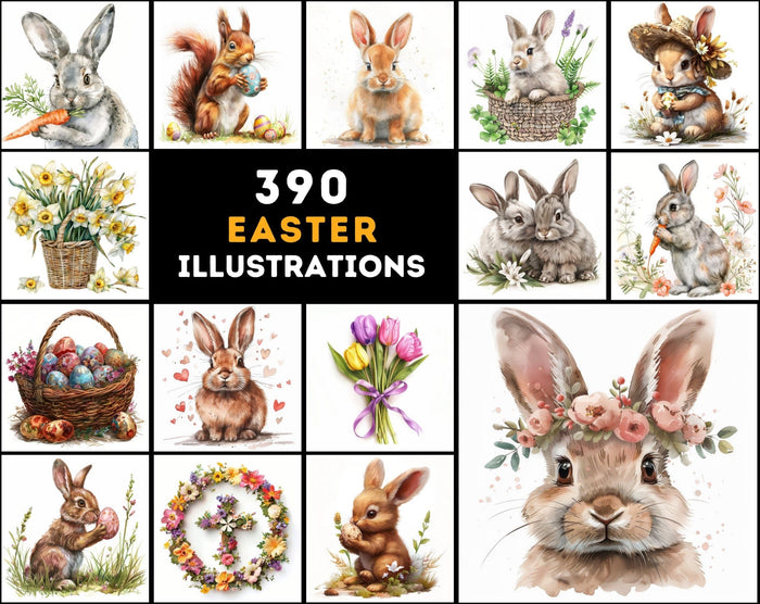 390 High-Resolution Easter Clipart Bundle - Easter Bunny, Egg Hunt Gra