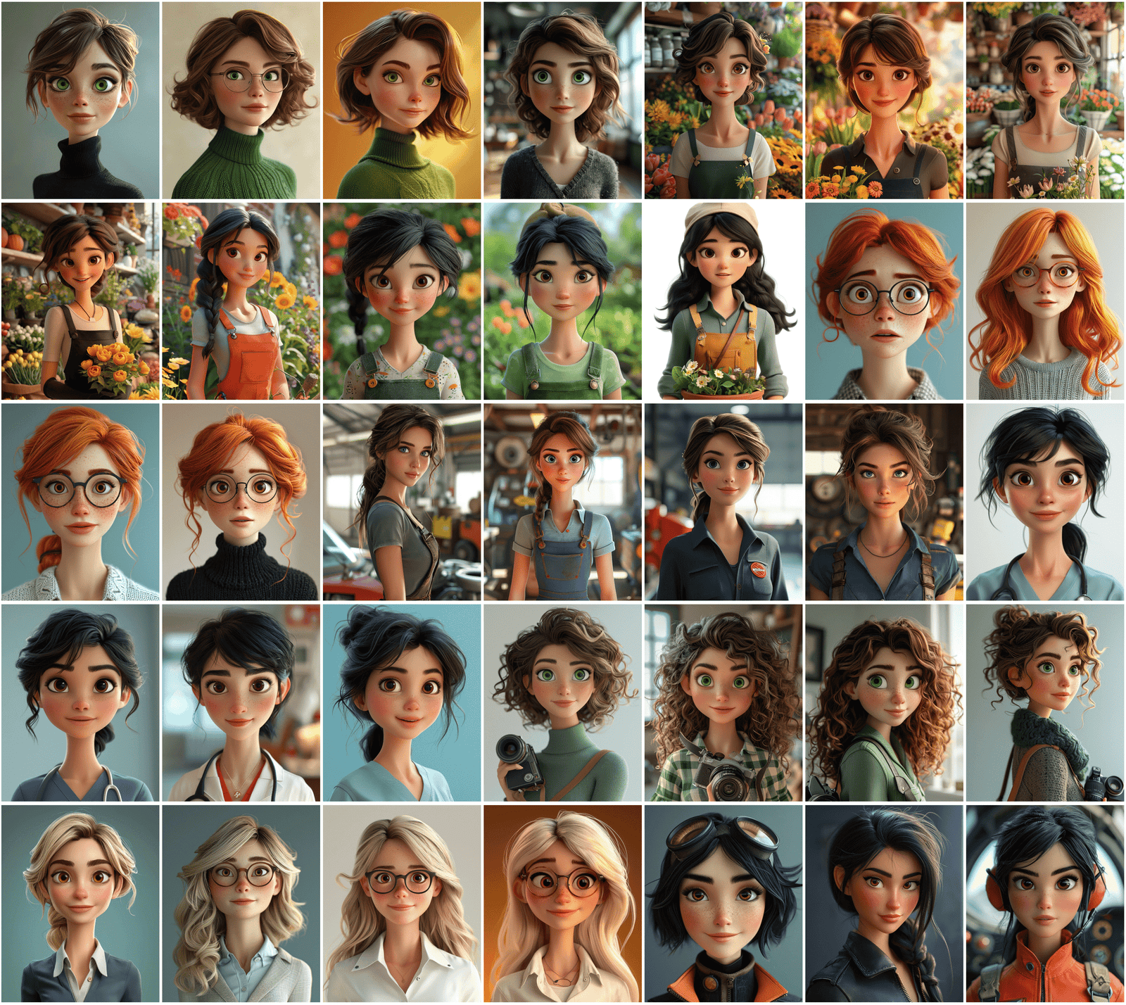 390 Unique 3D Character Images - Diverse Professions - High-Resolution