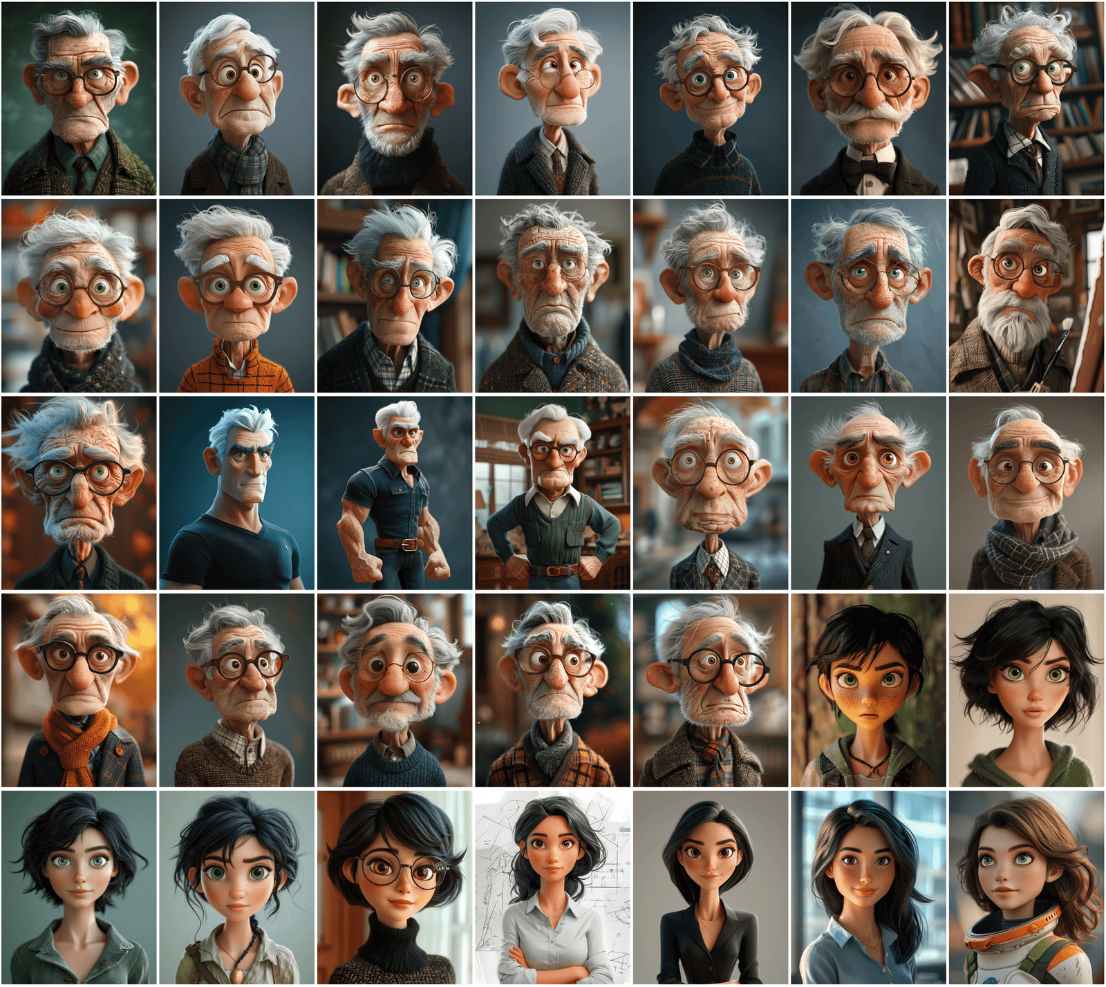 390 Unique 3D Character Images - Diverse Professions - High-Resolution