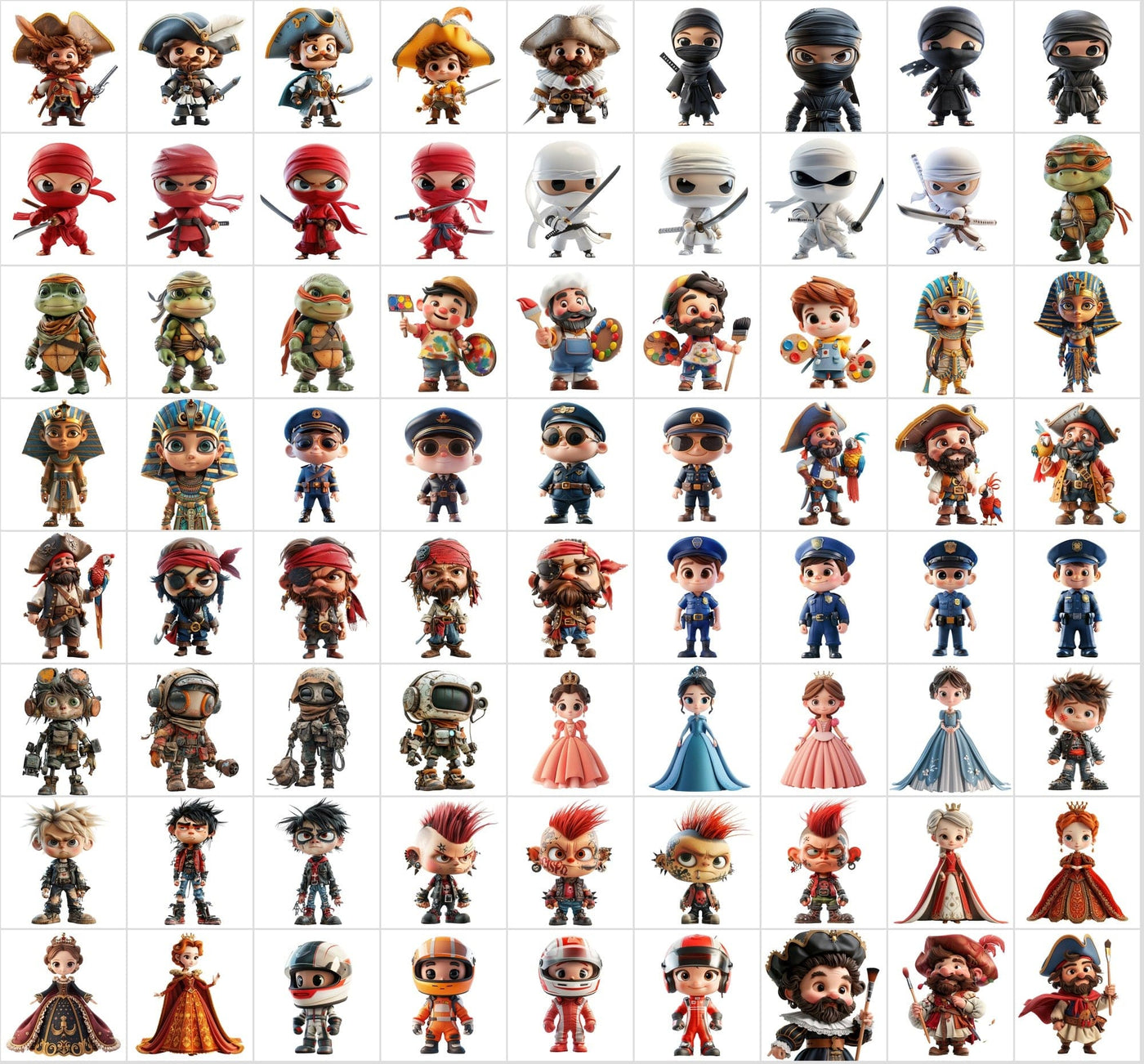3D Mascot Collection: 790 Transparent Unique Characters