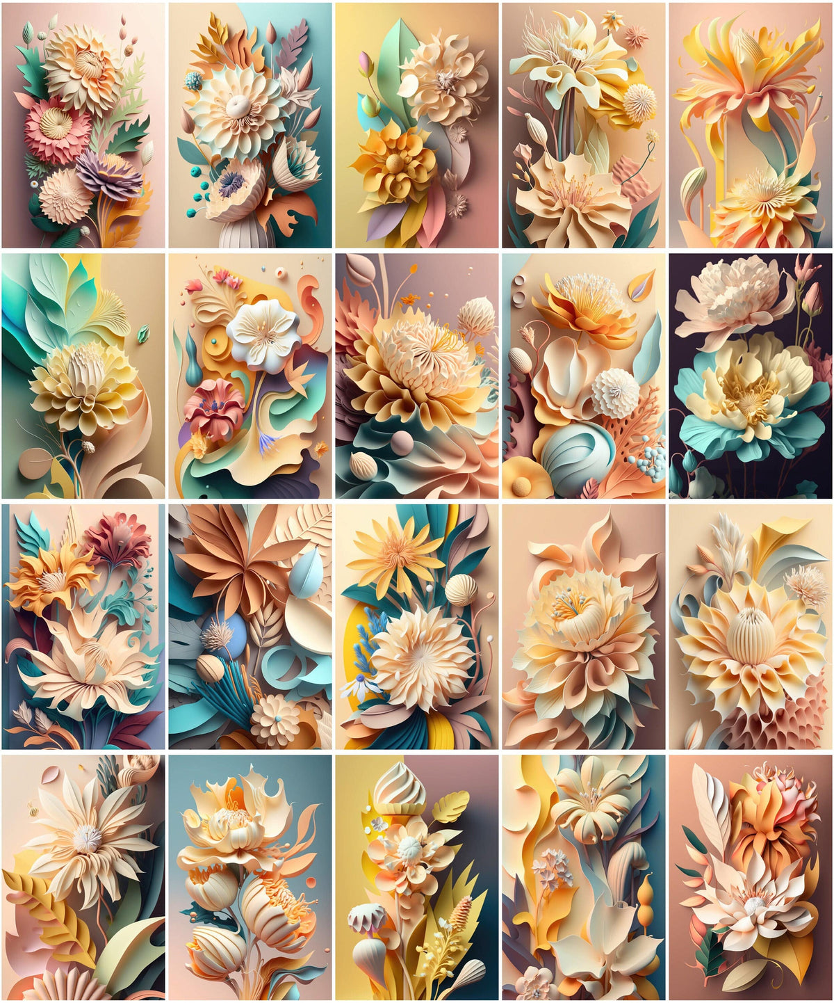 3D Pastel Floral Image Bundle, 85 Printable Artworks, Canvas Wall Art,