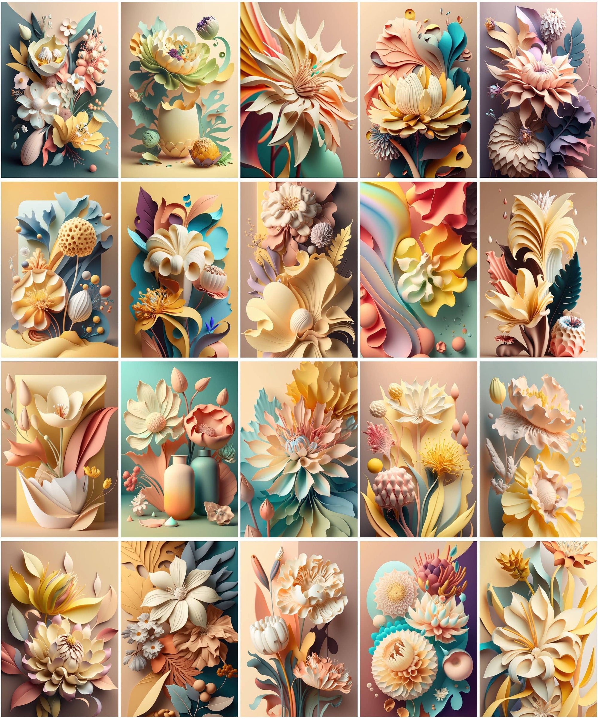 3D Pastel Floral Image Bundle, 85 Printable Artworks, Canvas Wall Art,