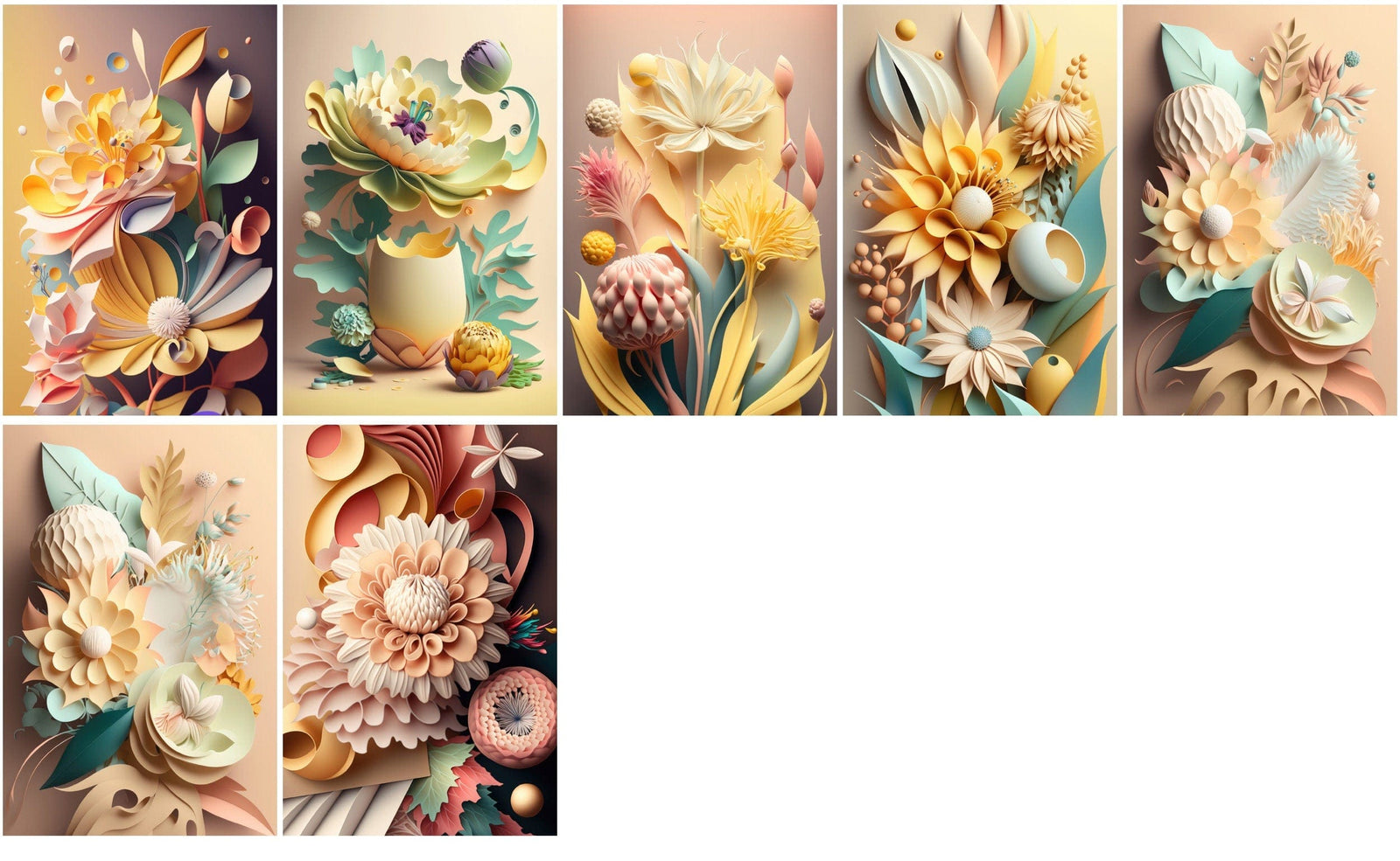 3D Pastel Floral Image Bundle, 85 Printable Artworks, Canvas Wall Art,