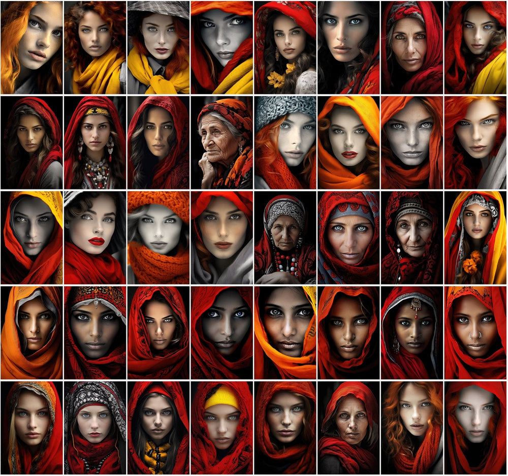 400 Close-Up Women Portraits: Diverse Countries, Selective Color, Comm
