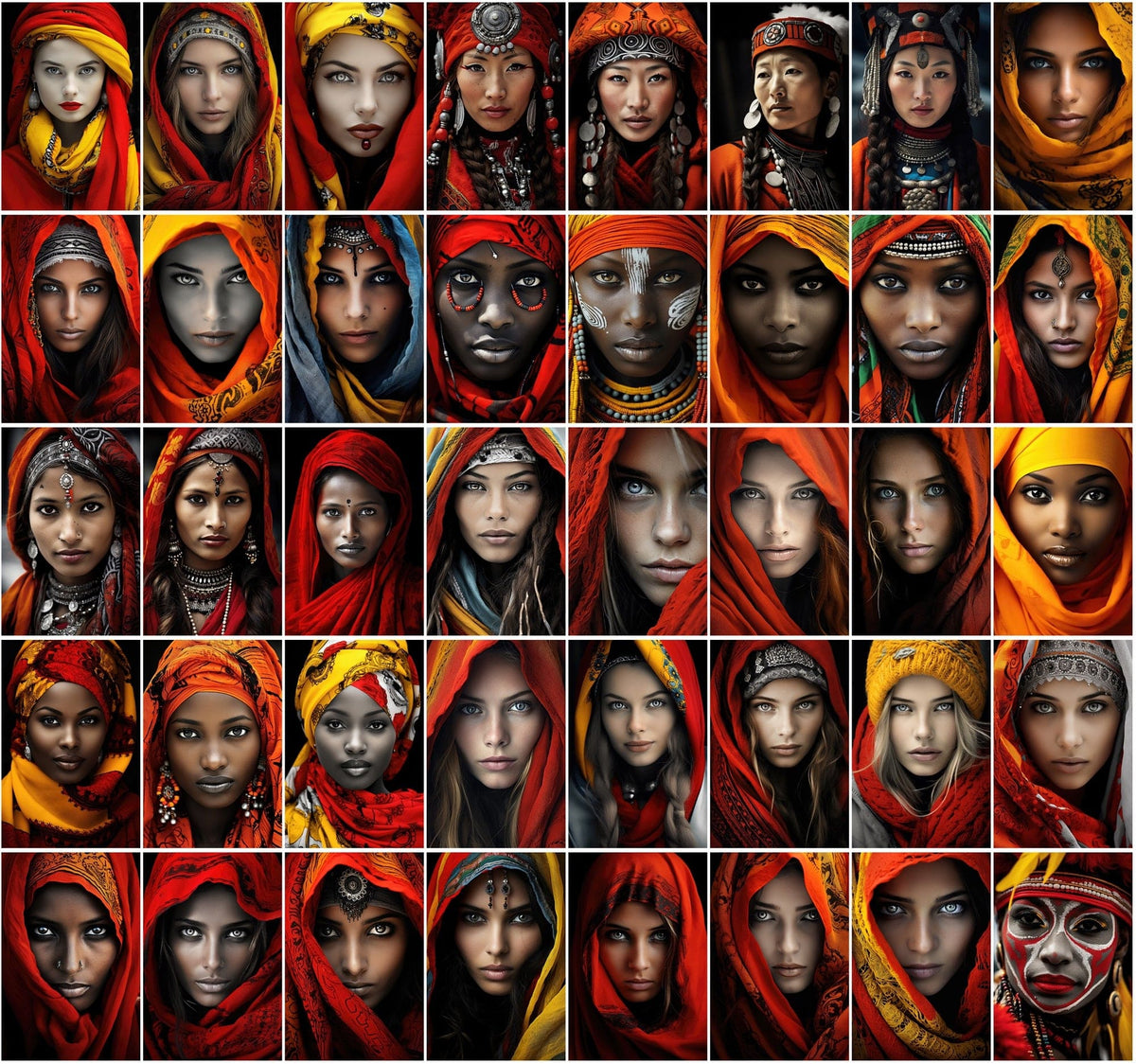 400 Close-Up Women Portraits: Diverse Countries, Selective Color, Comm