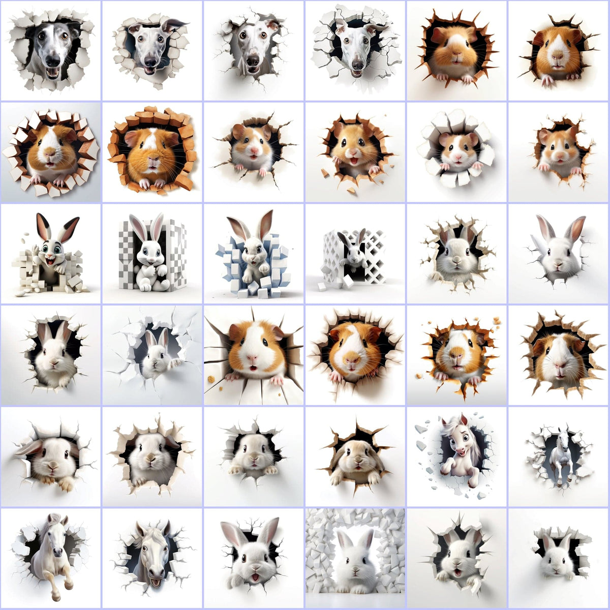 400 High-Res Animal Wall Breakthrough PNGs, Commercial License Include