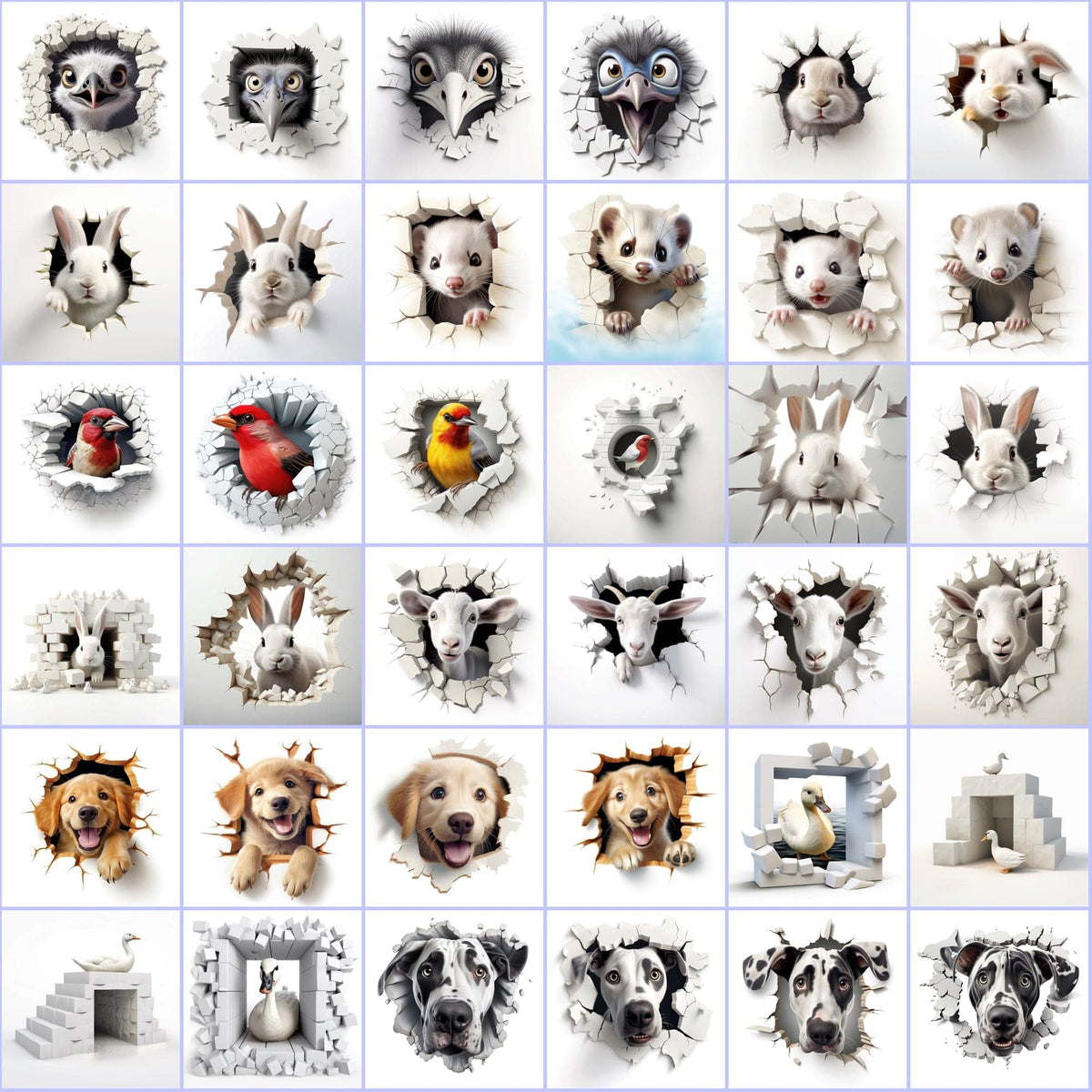 400 High-Res Animal Wall Breakthrough PNGs, Commercial License Include