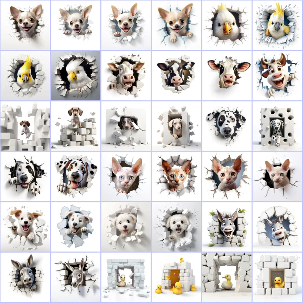 400 High-Res Animal Wall Breakthrough PNGs, Commercial License Include
