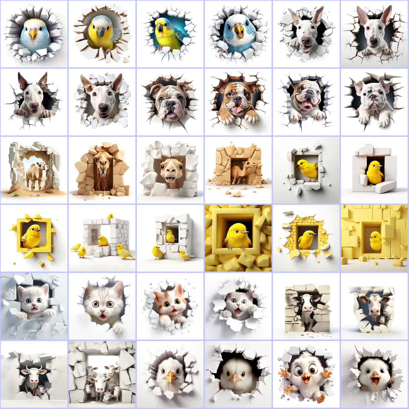 400 High-Res Animal Wall Breakthrough PNGs, Commercial License Include