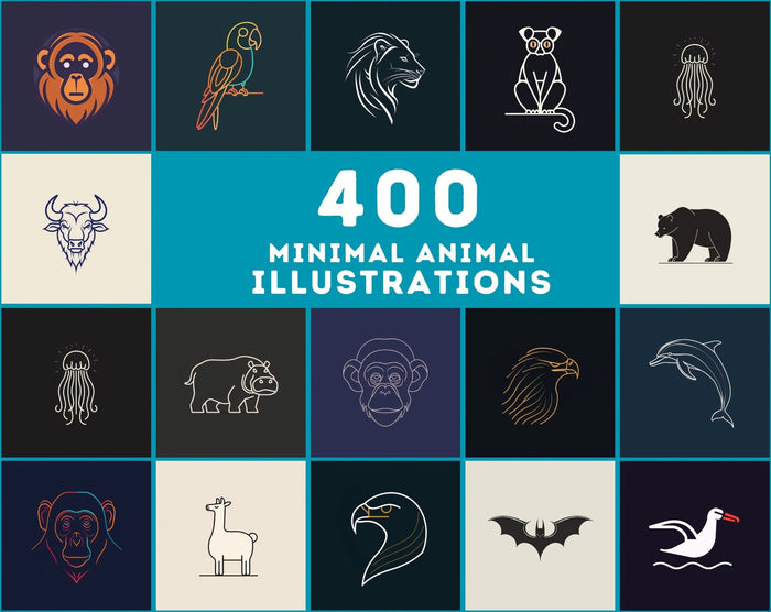 400 Minimal Animal Illustrations | Simple Lineart Designs