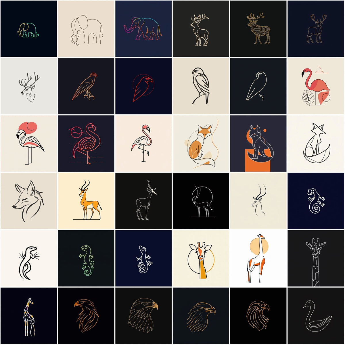 400 Minimal Animal Illustrations | Simple Lineart Designs
