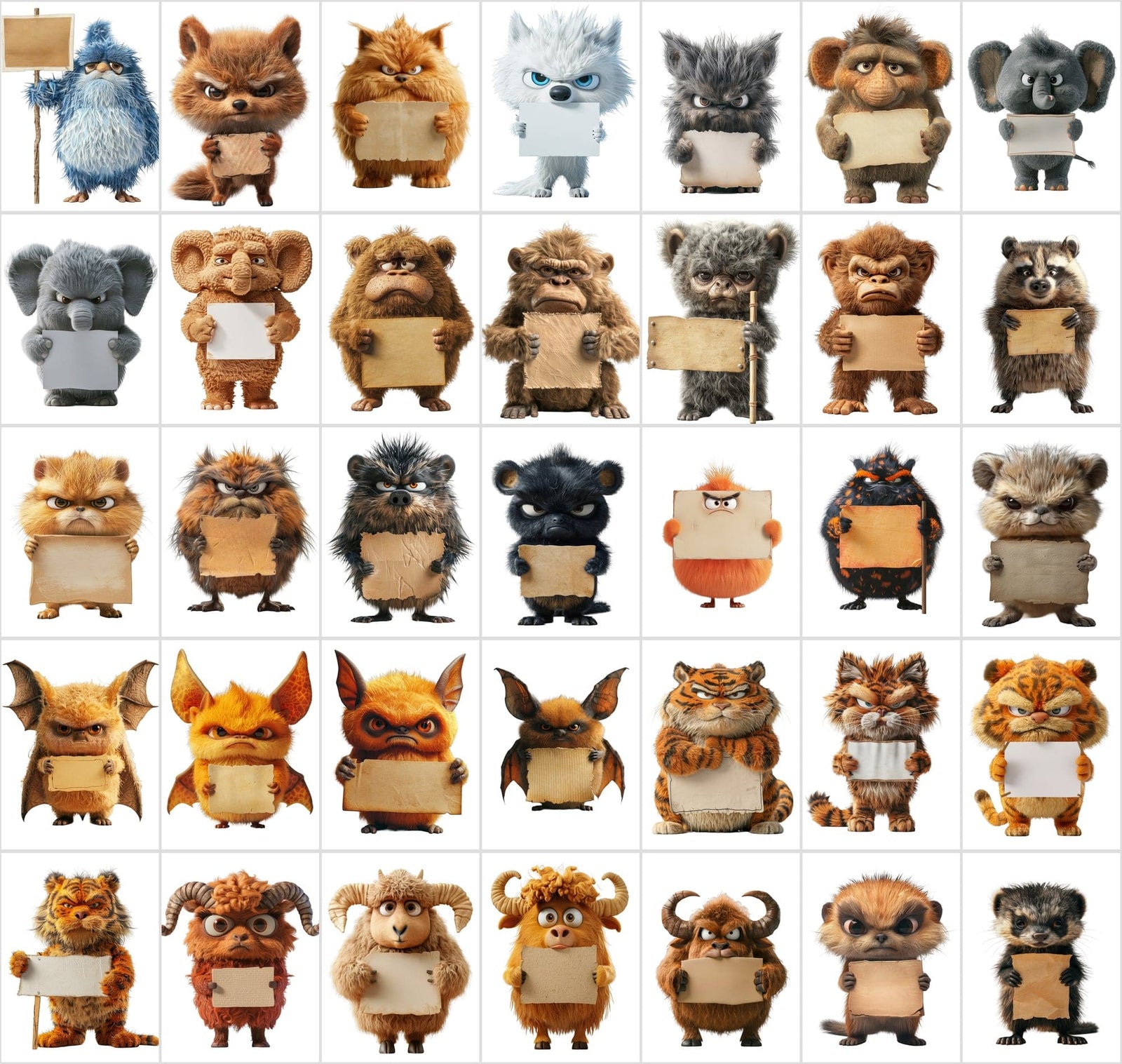 430 Angry, Fluffy Animals with Signs - High-Resolution PNG & JPG Image