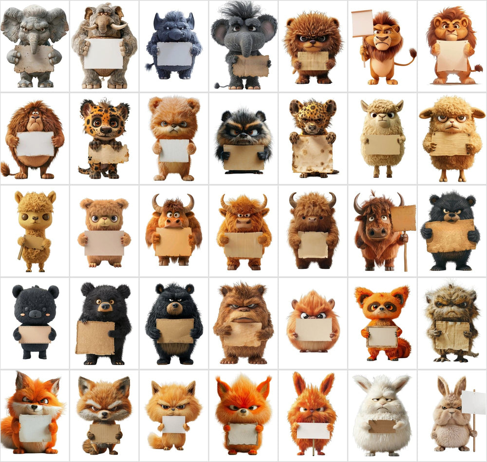 430 Angry, Fluffy Animals with Signs - High-Resolution PNG & JPG Image