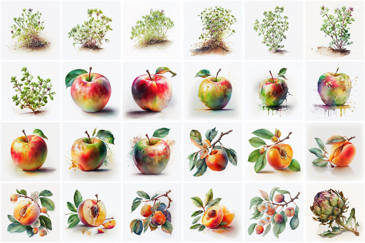 570 Vibrant Watercolor Fruits and Vegetables Bundle for Commercial Use