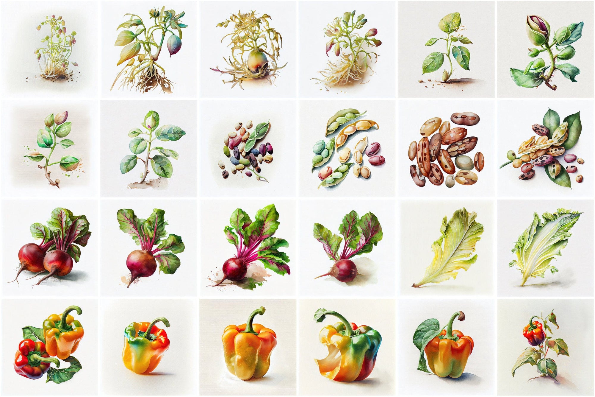 570 Vibrant Watercolor Fruits and Vegetables Bundle for Commercial Use