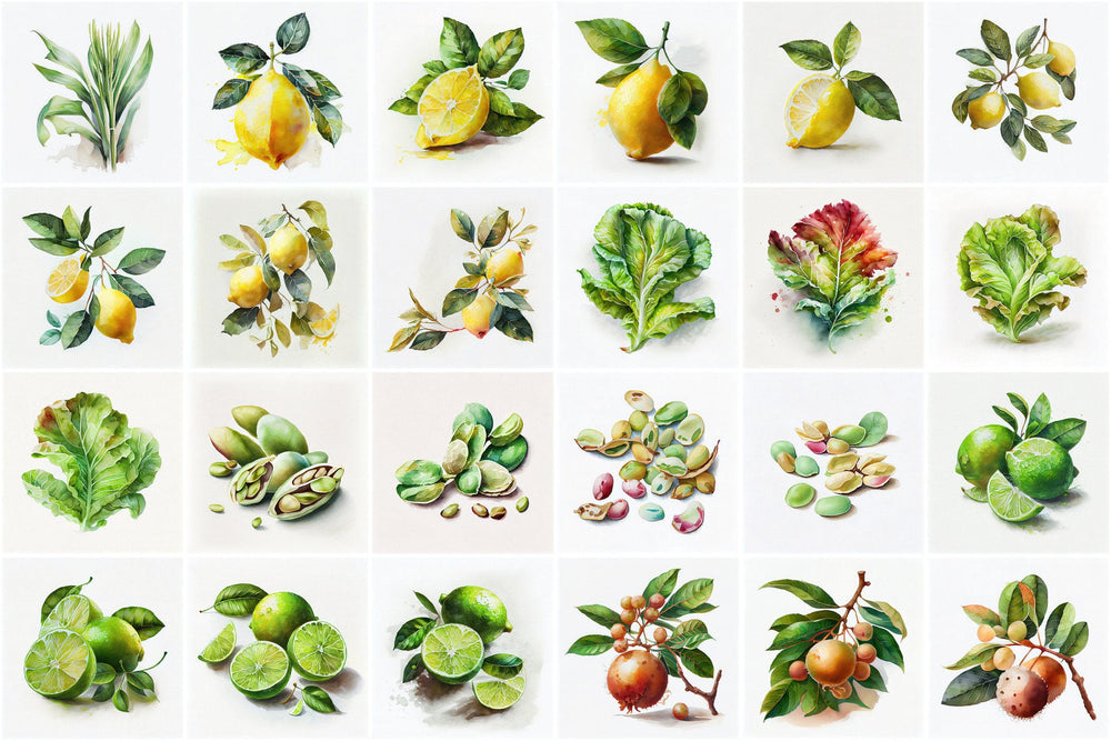 570 Vibrant Watercolor Fruits and Vegetables Bundle for Commercial Use