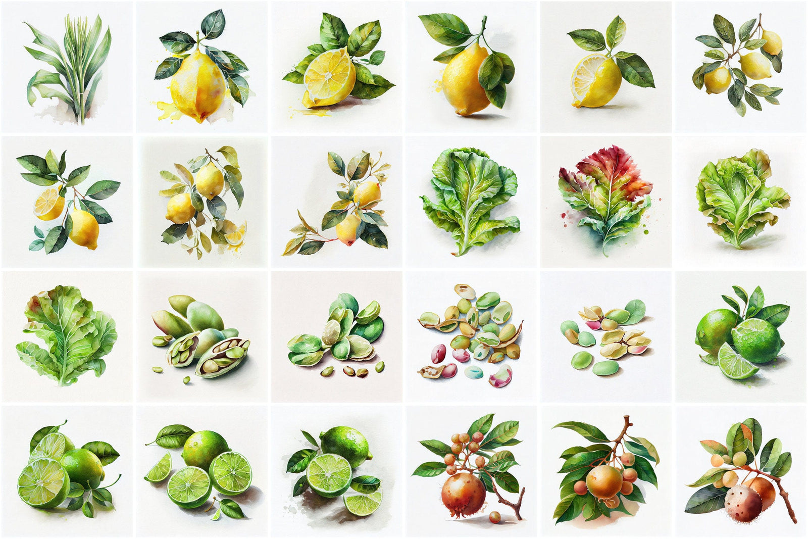 570 Vibrant Watercolor Fruits and Vegetables Bundle for Commercial Use