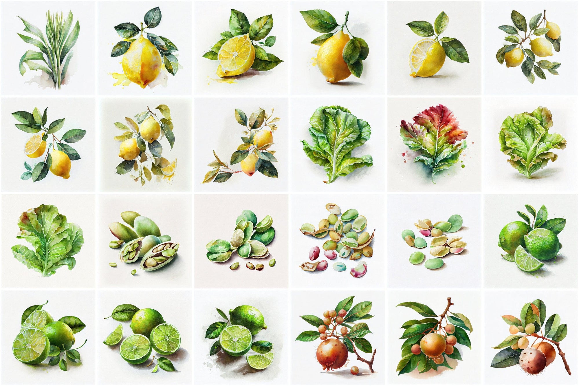 570 Vibrant Watercolor Fruits and Vegetables Bundle for Commercial Use